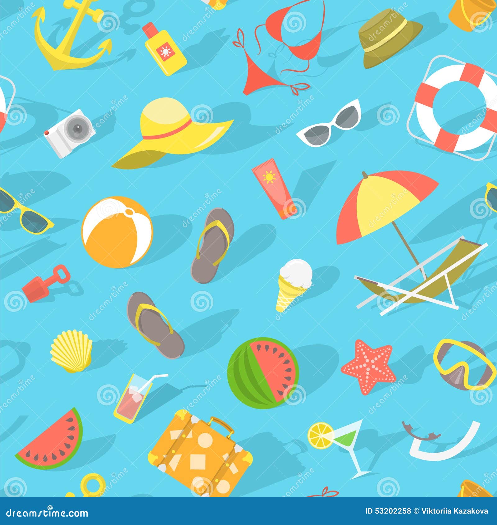 Summer Beach Essentials Seamless Pattern Stock Vector - Illustration of ...