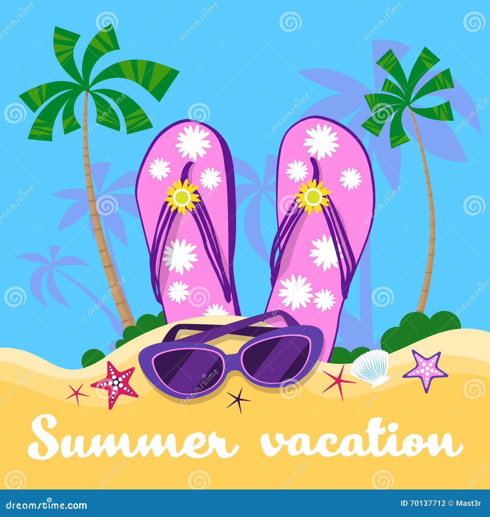 Summer Beach Flip Flops Sun Glasses Sand Tropical Vacation Stock Vector ...