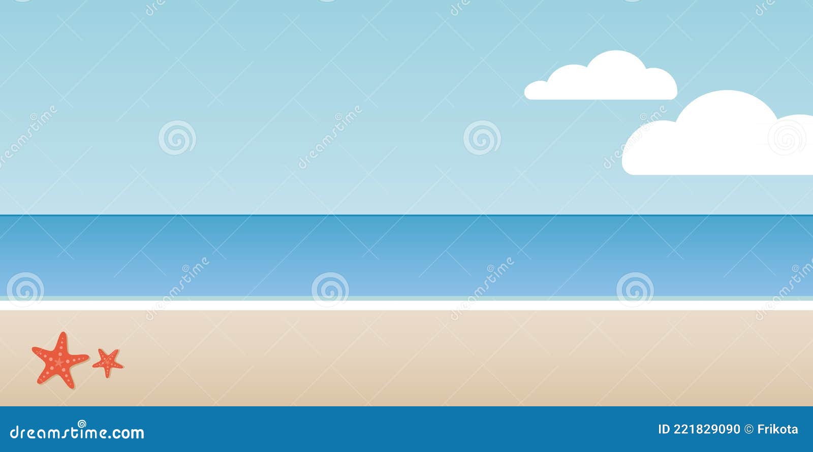 Summer Beach Horizon. Clouds in the Sky. Vector Illustration, Flat ...