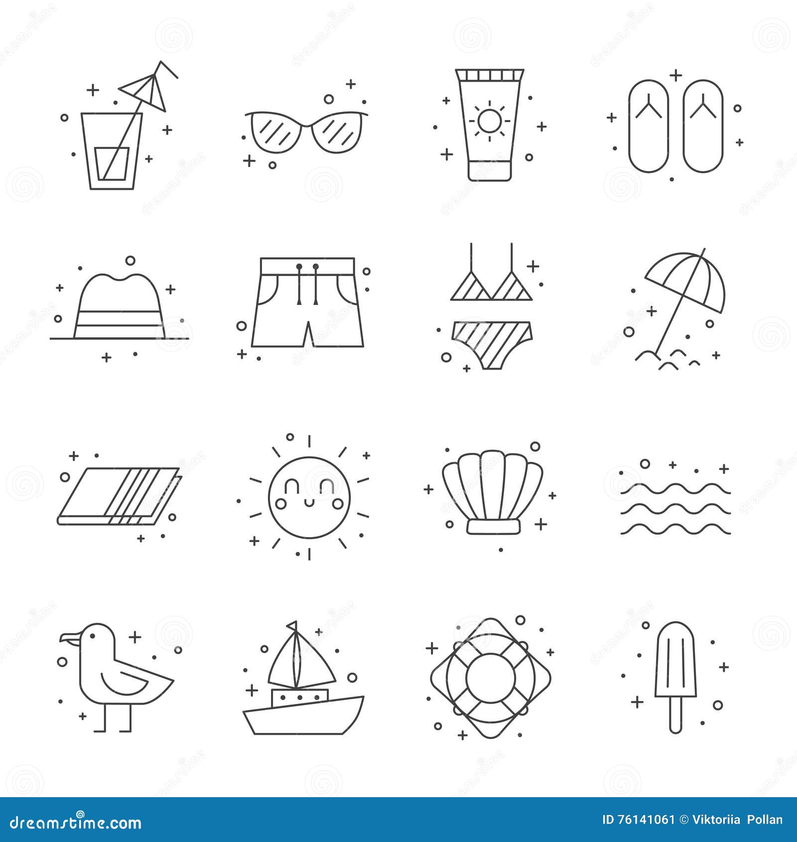 Summer Beach Icon Set. Clean and Simple Outline Design. Stock Vector ...