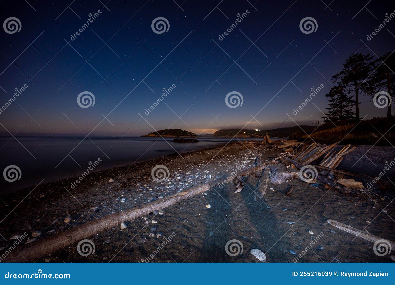 Summer Beach Illuminated at Night at Deception Pass Stock Image - Image ...