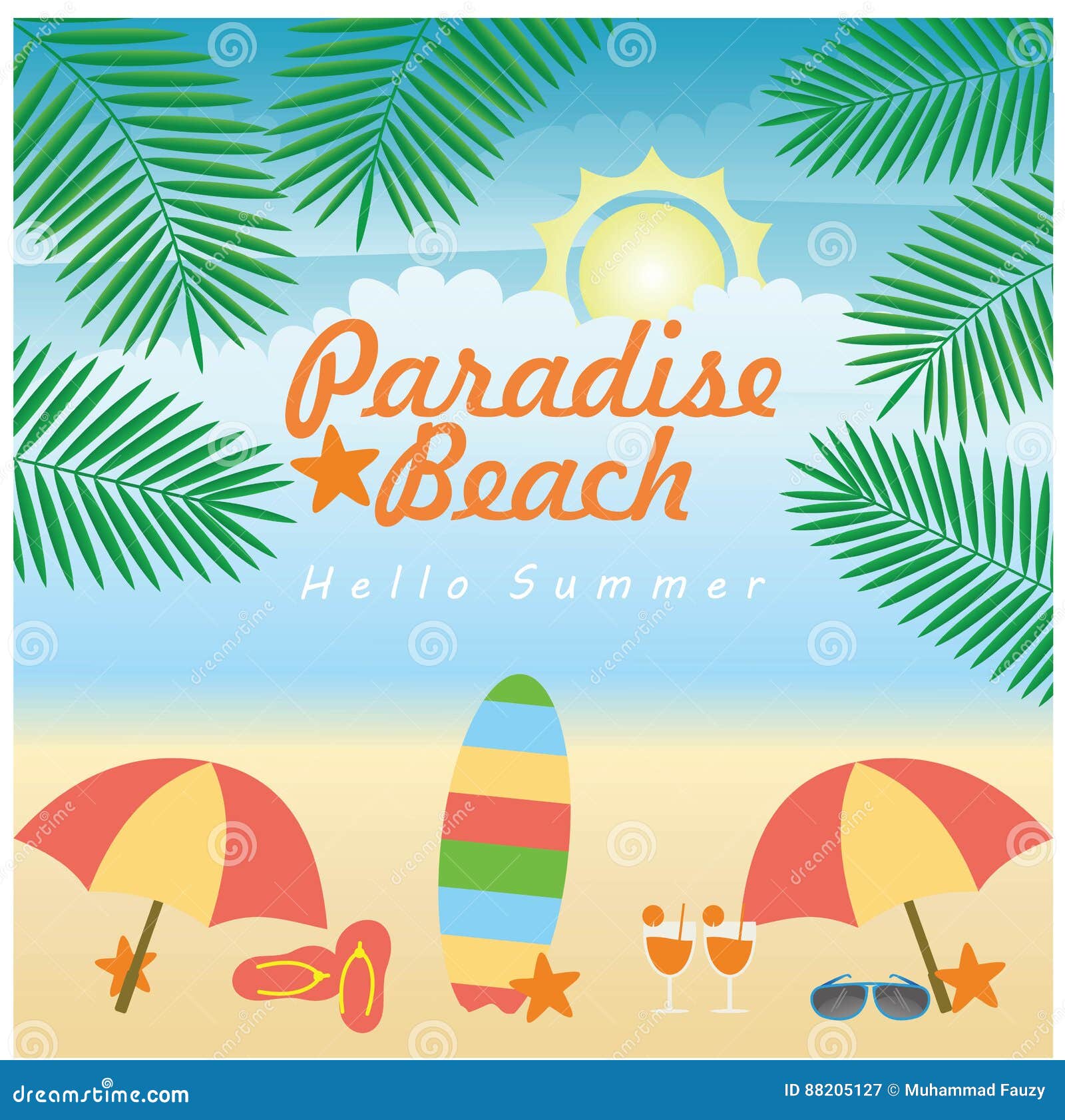 Summer beach illustration stock vector. Illustration of design - 88205127
