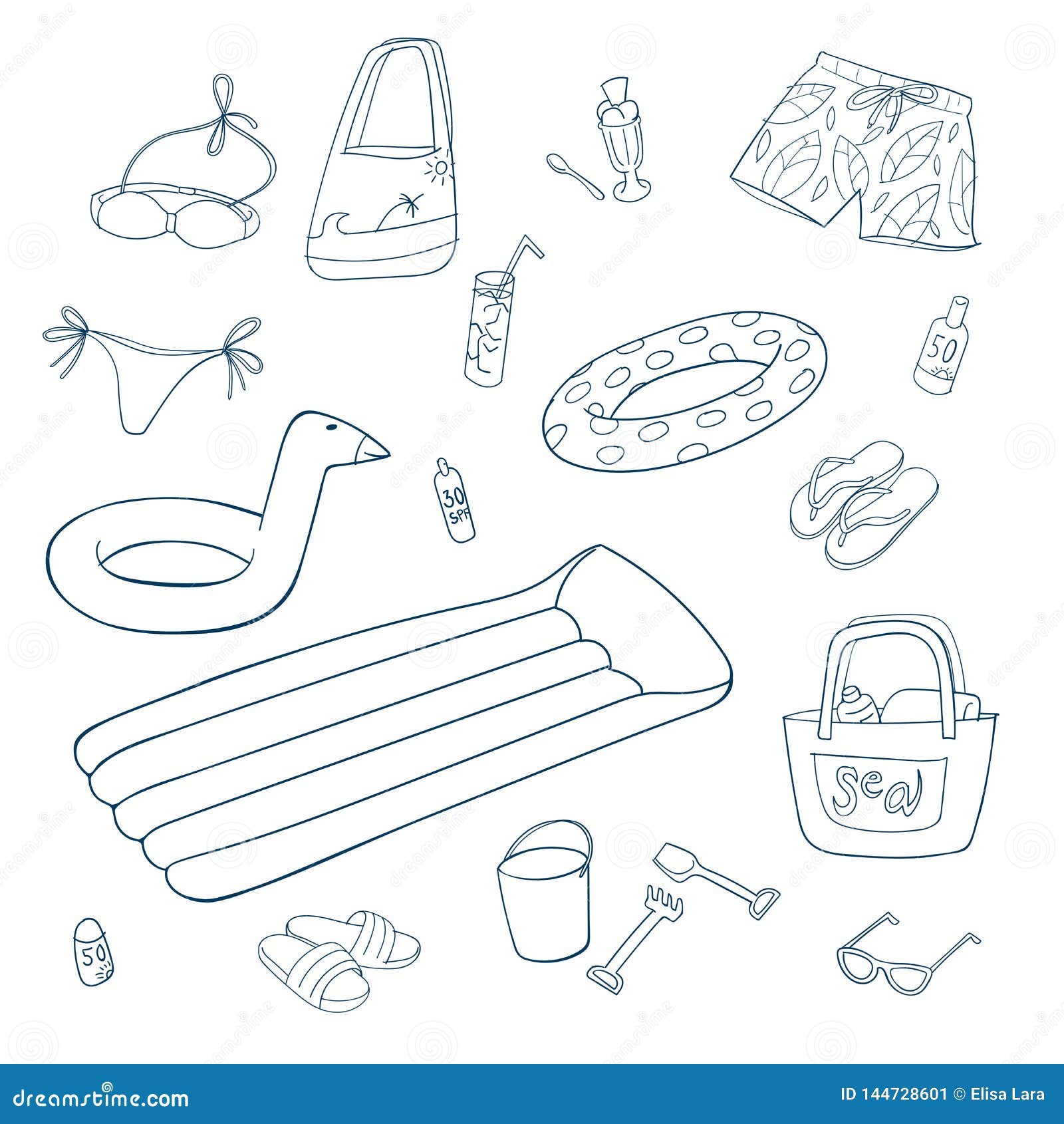 Summer and Beach Items. Set of Vector Illustrations Stock Vector ...