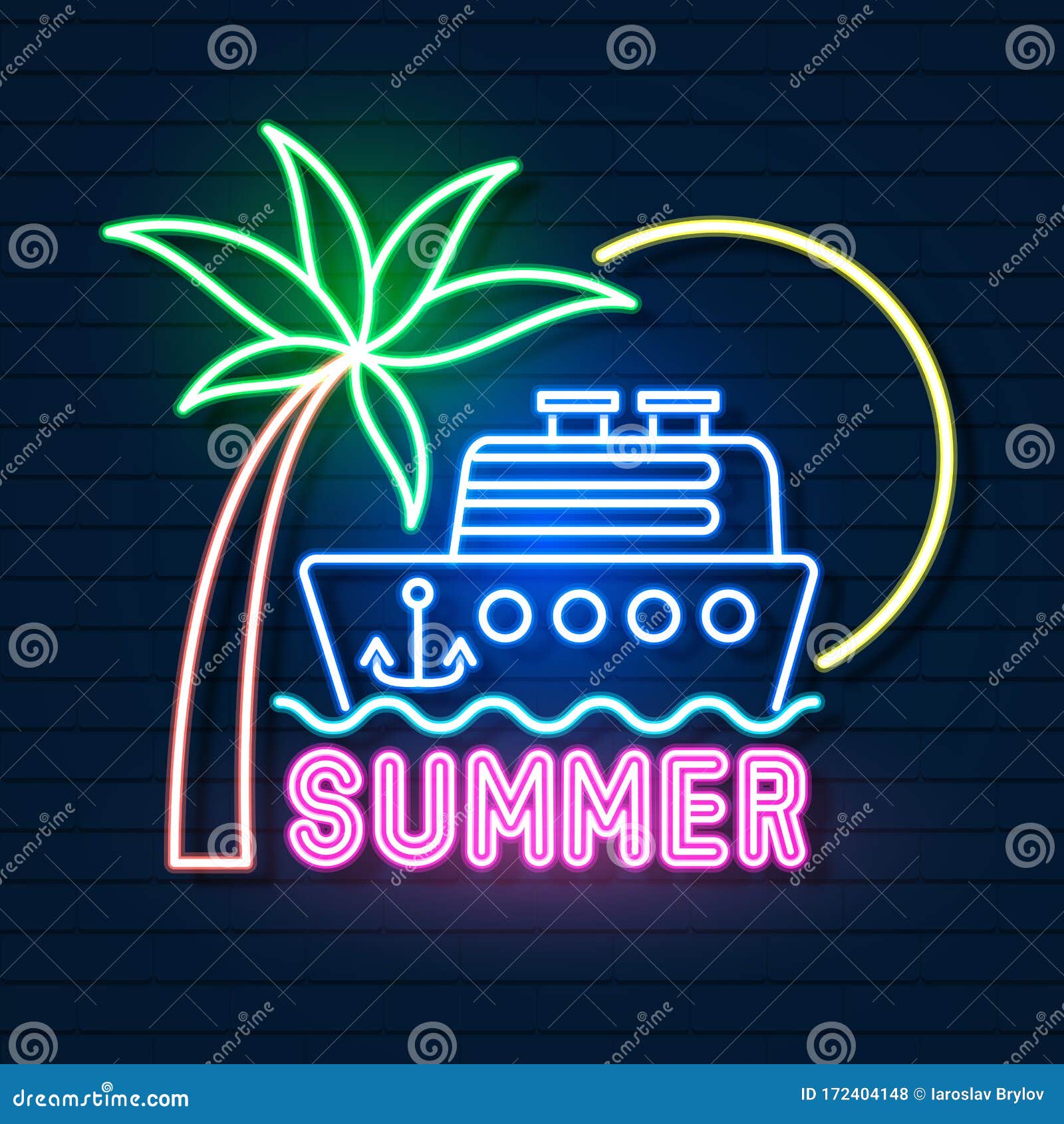 Summer Beach Neon Sign. Neon Sign, Bright Signboard Stock Vector ...