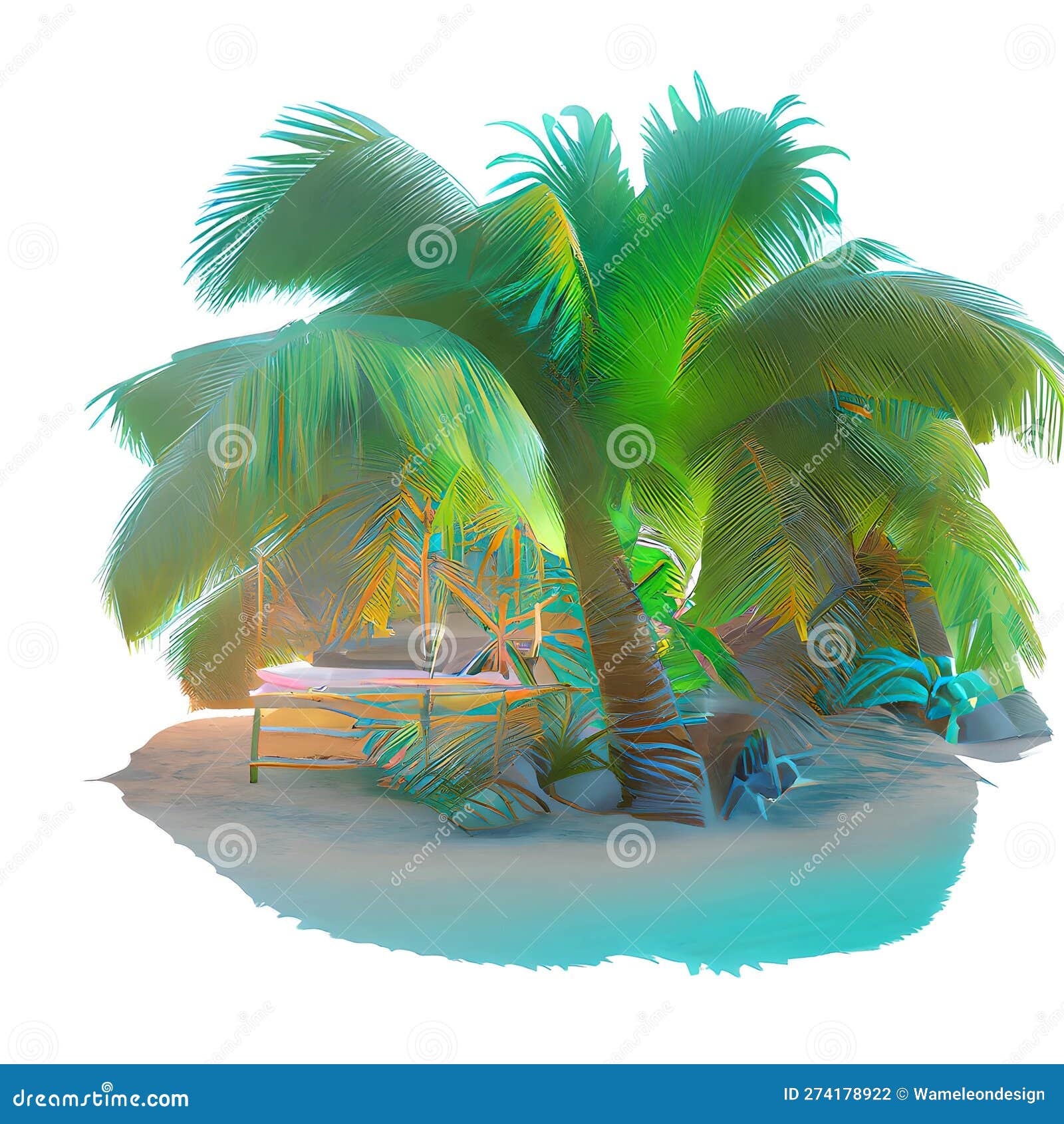 Summer Beach with Palm Tree. Generative AI Stock Illustration ...