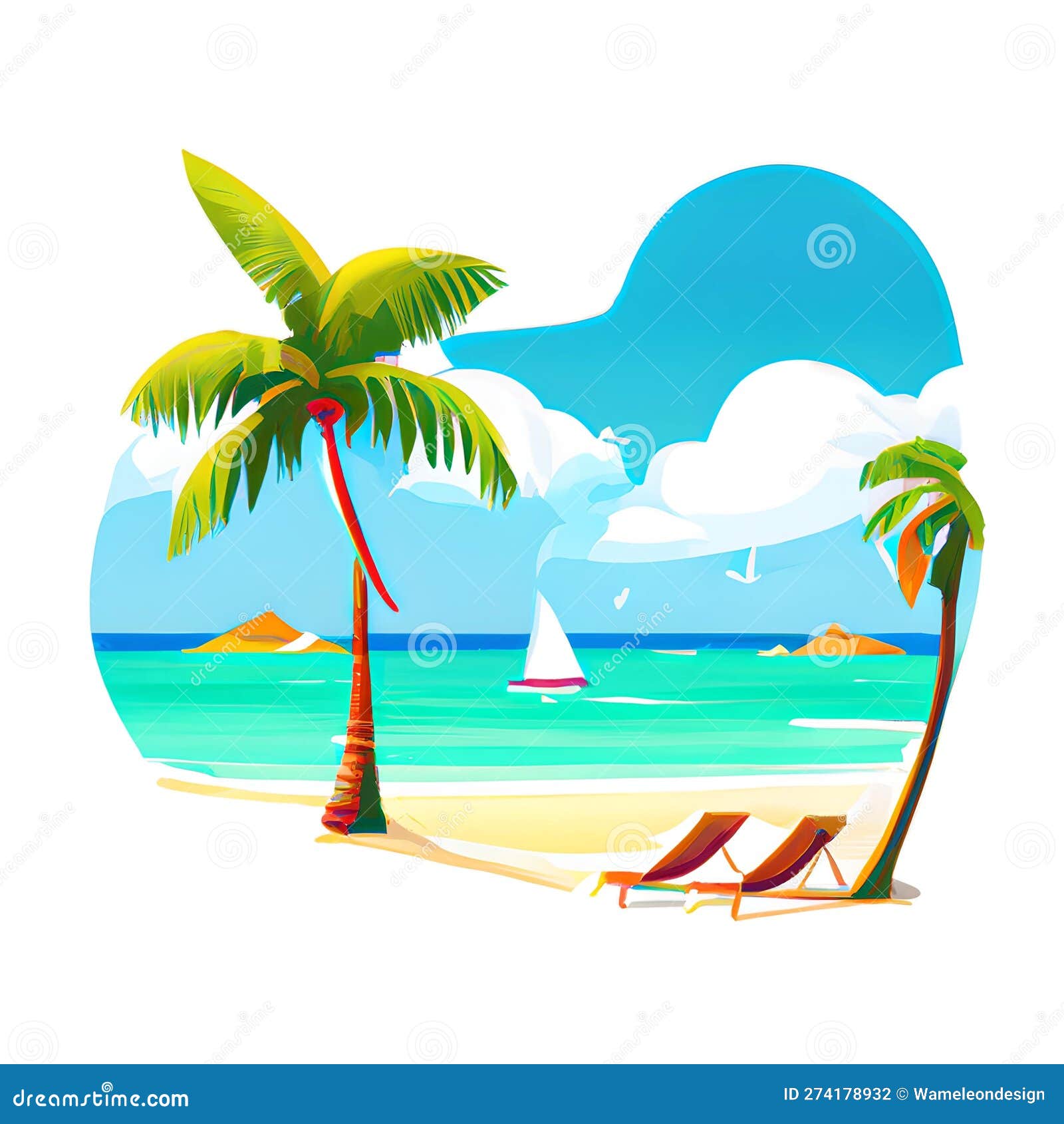 Summer Beach with Palm Tree. Generative AI Stock Illustration ...