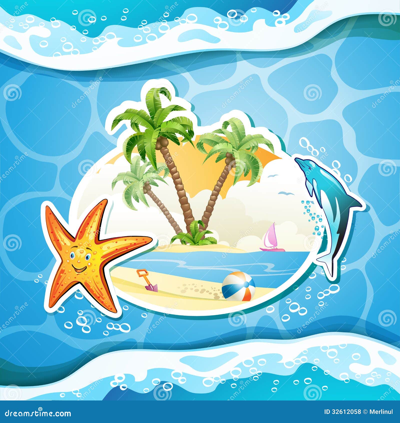 Summer Beach with Palm Trees Stock Vector - Illustration of tropical ...