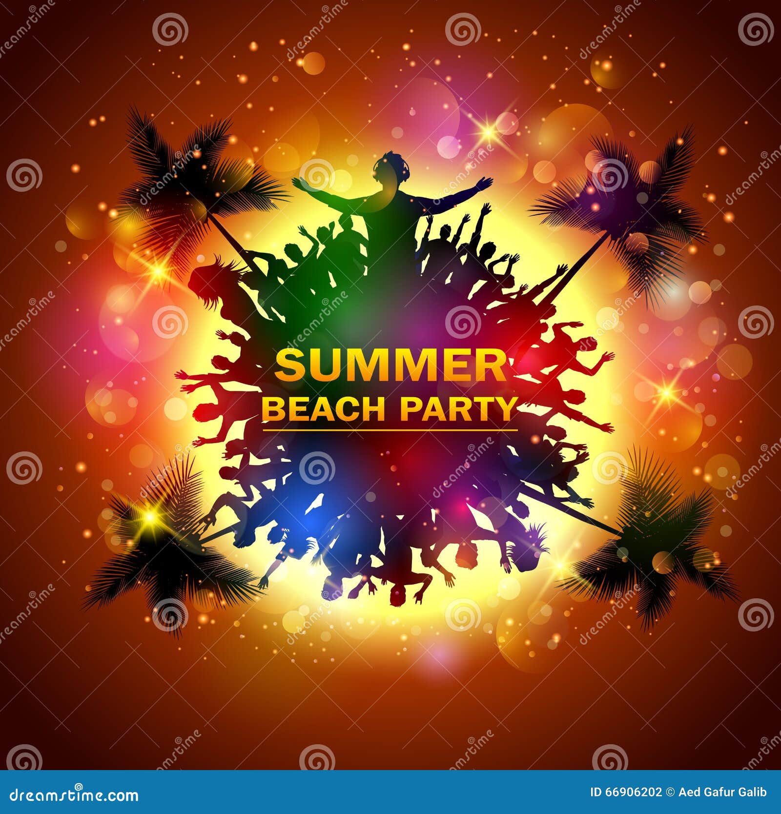 Summer Beach Party with Dance Silhouettes Stock Vector - Illustration ...