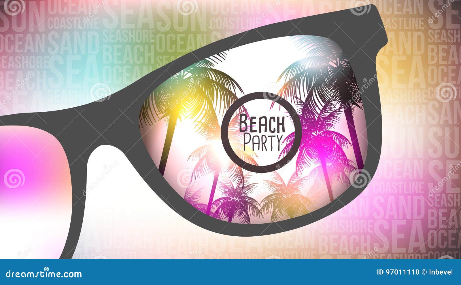 Summer Beach Party Flyer Design with Sunglasses on Blurred Background ...
