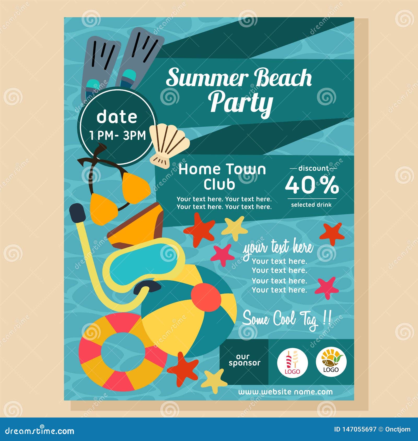 Summer Beach Party Holiday Poster Flat Style Stock Vector ...