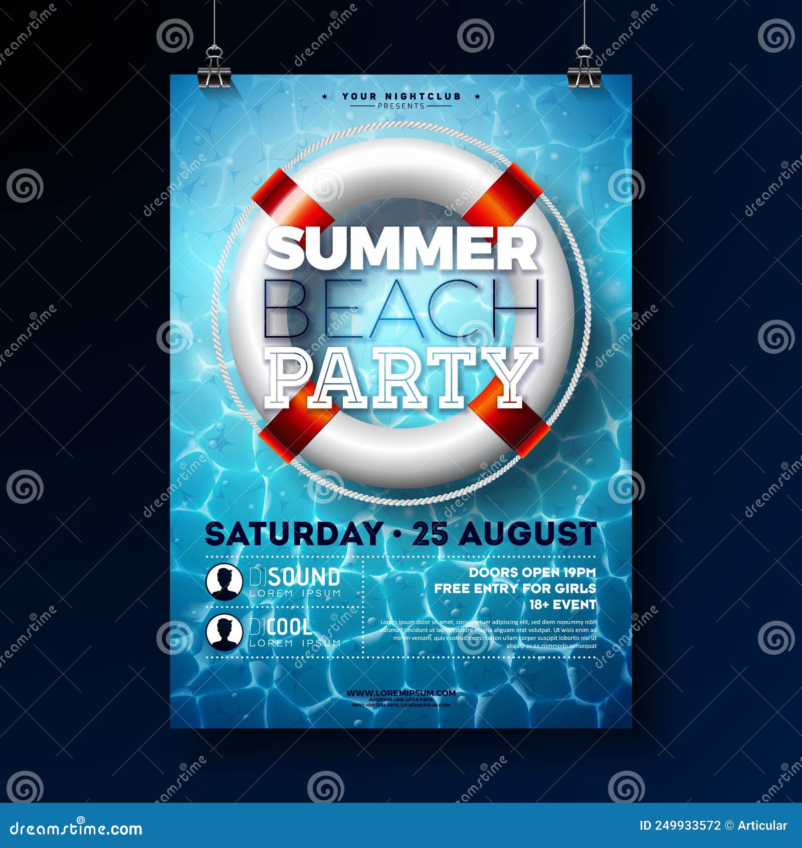 Summer Beach Party Poster Design Template With Lifebelt And Typography