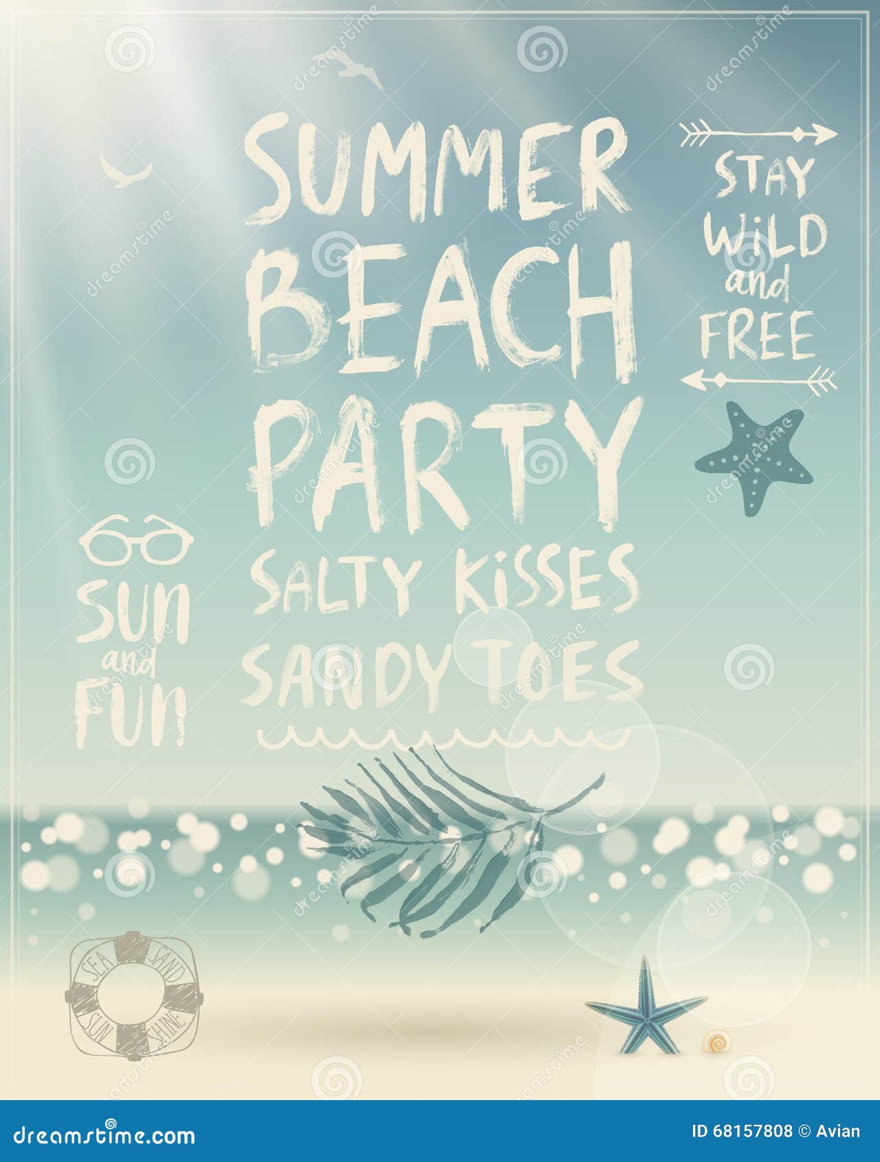 Summer Beach Party Poster with Handwritten Calligraphy. Stock Vector ...