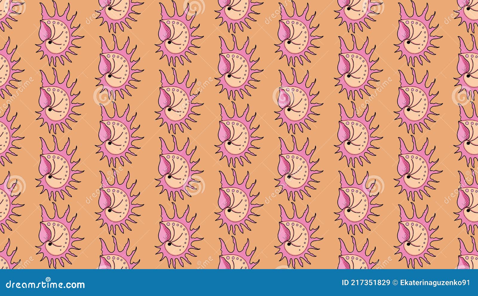 Summer Beach Pink Seashell Pattern on Peach. Stock Vector ...