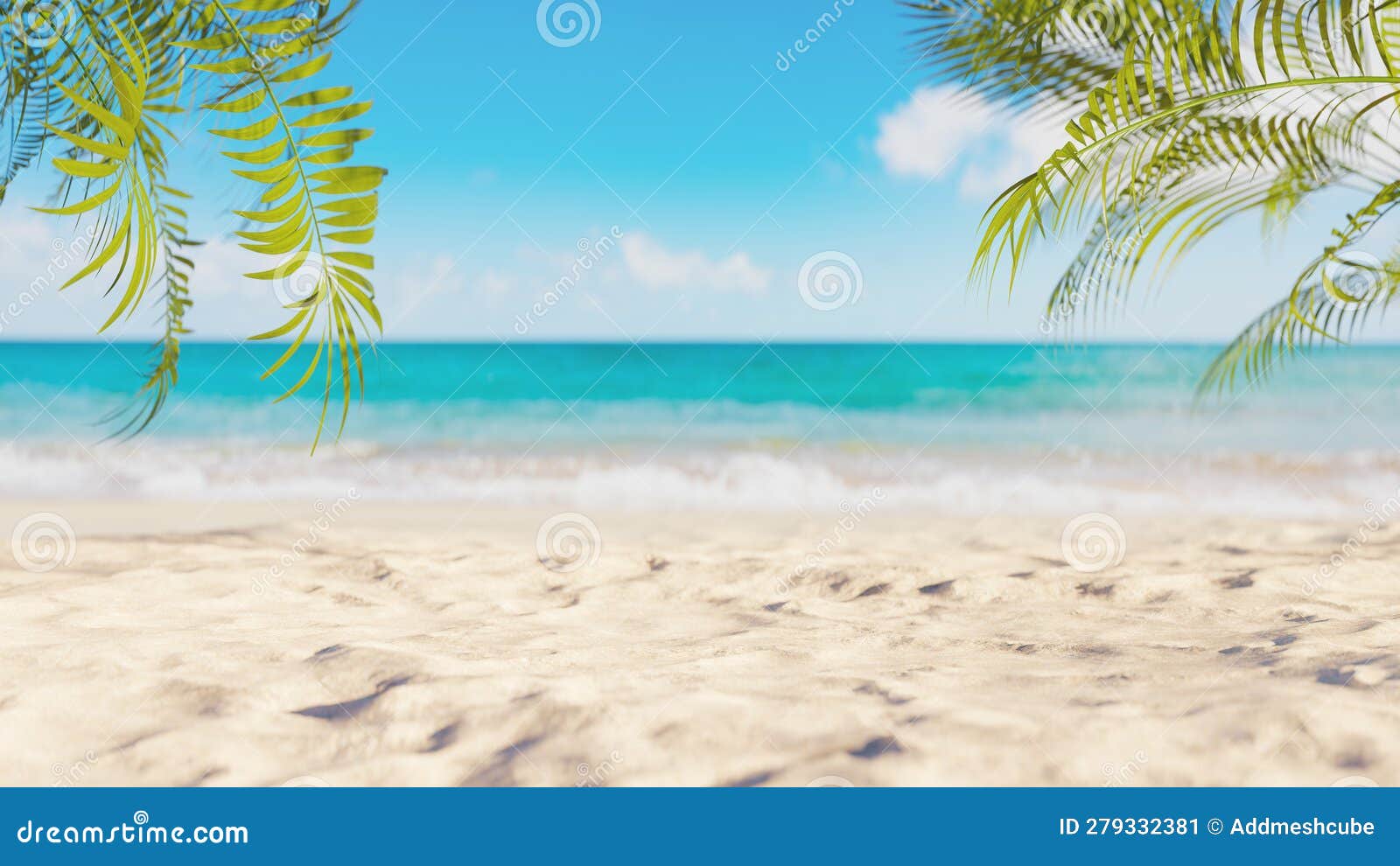 Summer Beach Sand and Waves Background, 3d Rendering Stock Illustration ...
