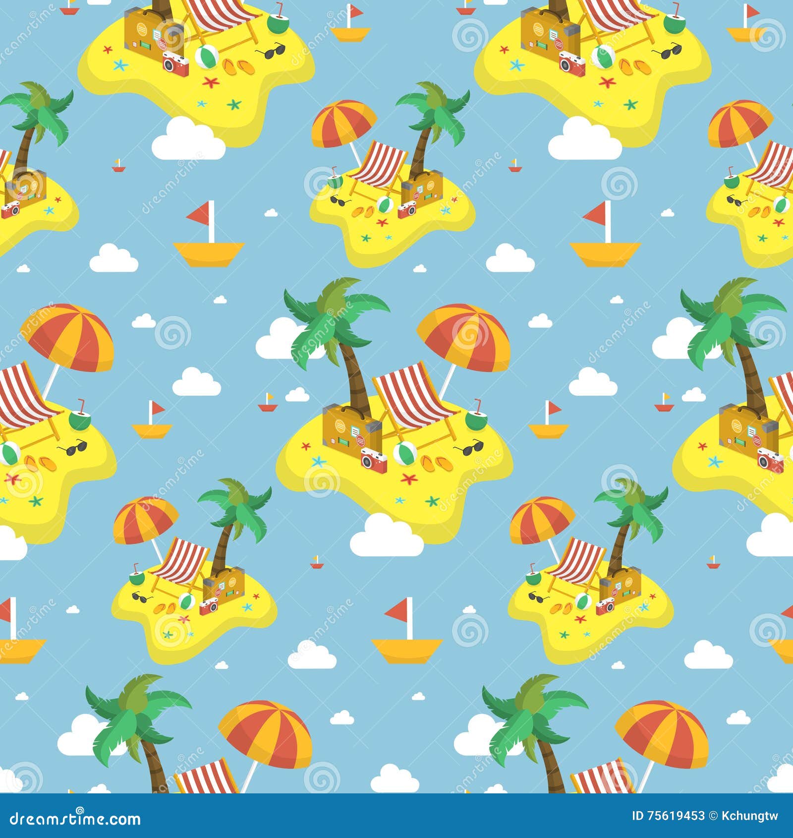 Summer Beach Seamless Pattern Stock Illustration - Illustration of ...