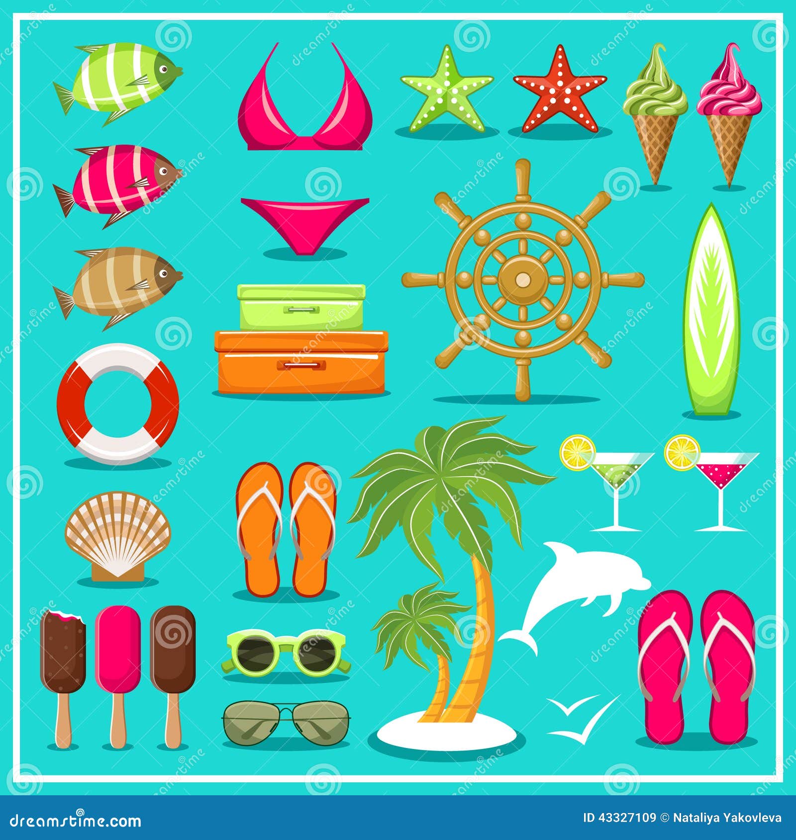 Summer beach set. stock vector. Illustration of sand - 43327109