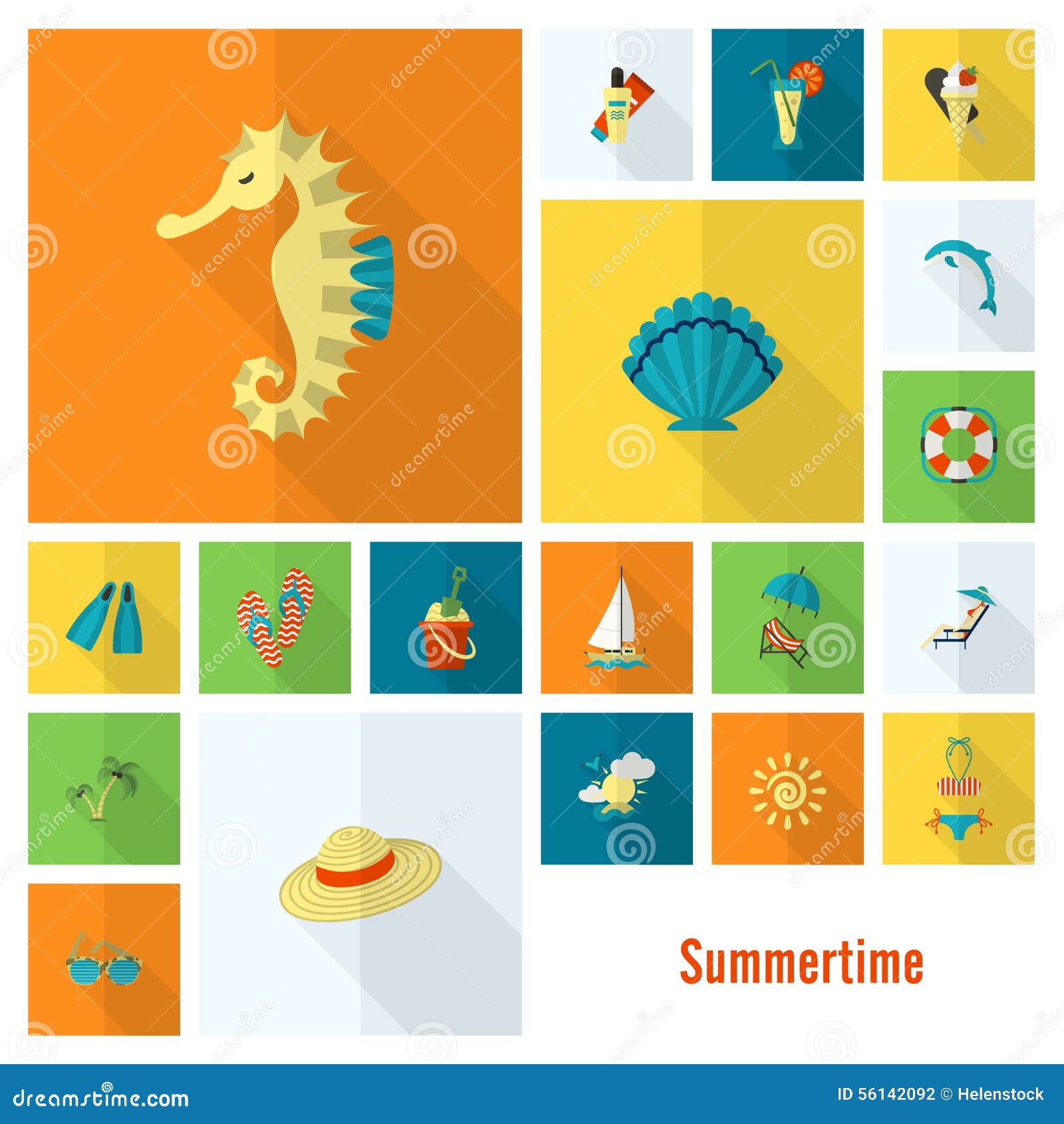 Summer and Beach Simple Flat Icons Stock Vector - Illustration of ...
