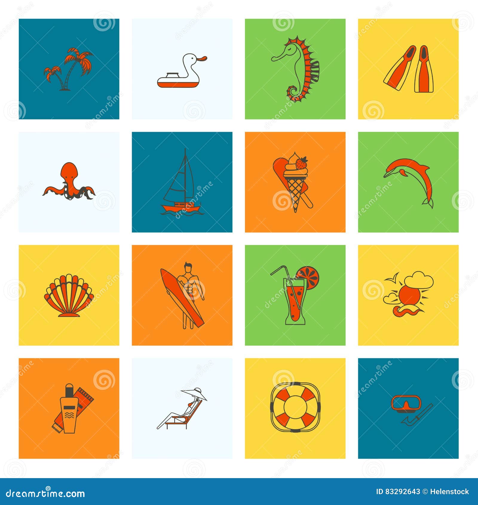 Summer and Beach Simple Flat Icons Stock Vector - Illustration of ...
