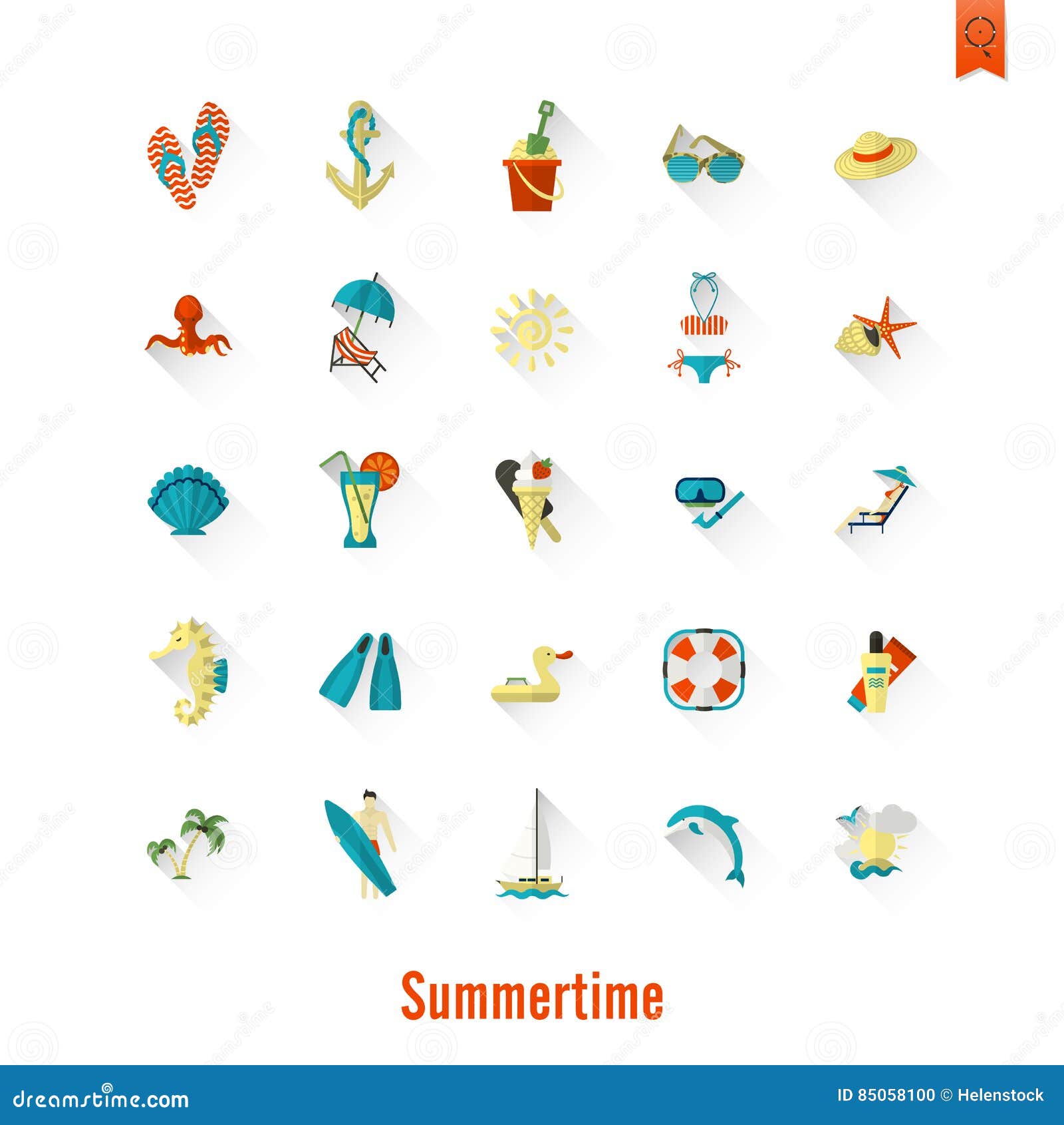 Summer and Beach Simple Flat Icons Stock Vector - Illustration of icon ...