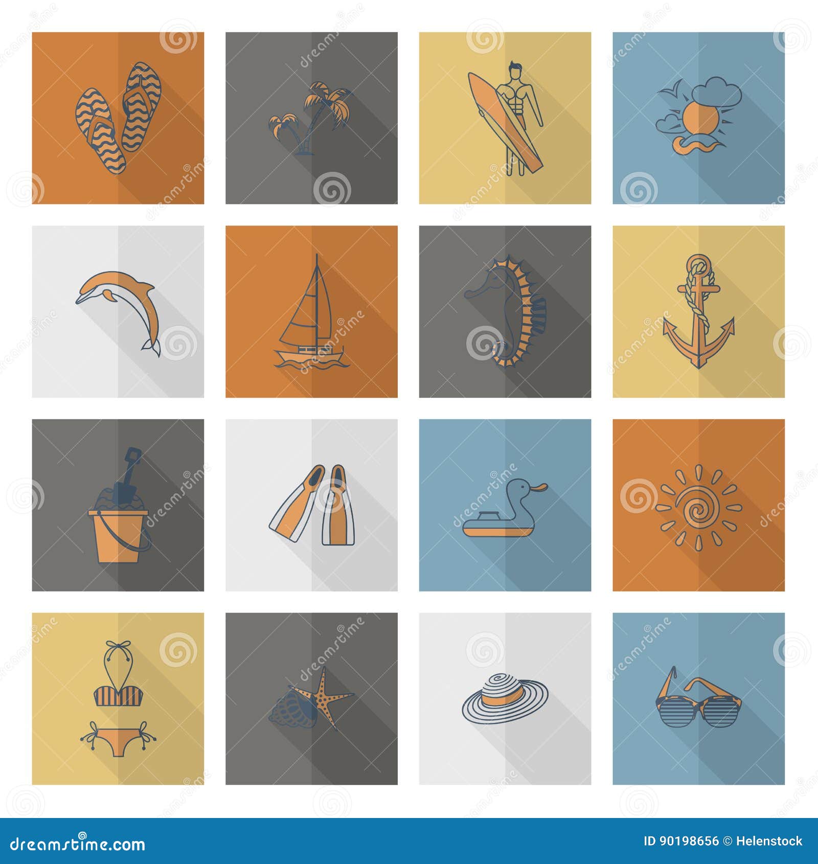 Summer and Beach Simple Flat Icons Stock Vector - Illustration of ...