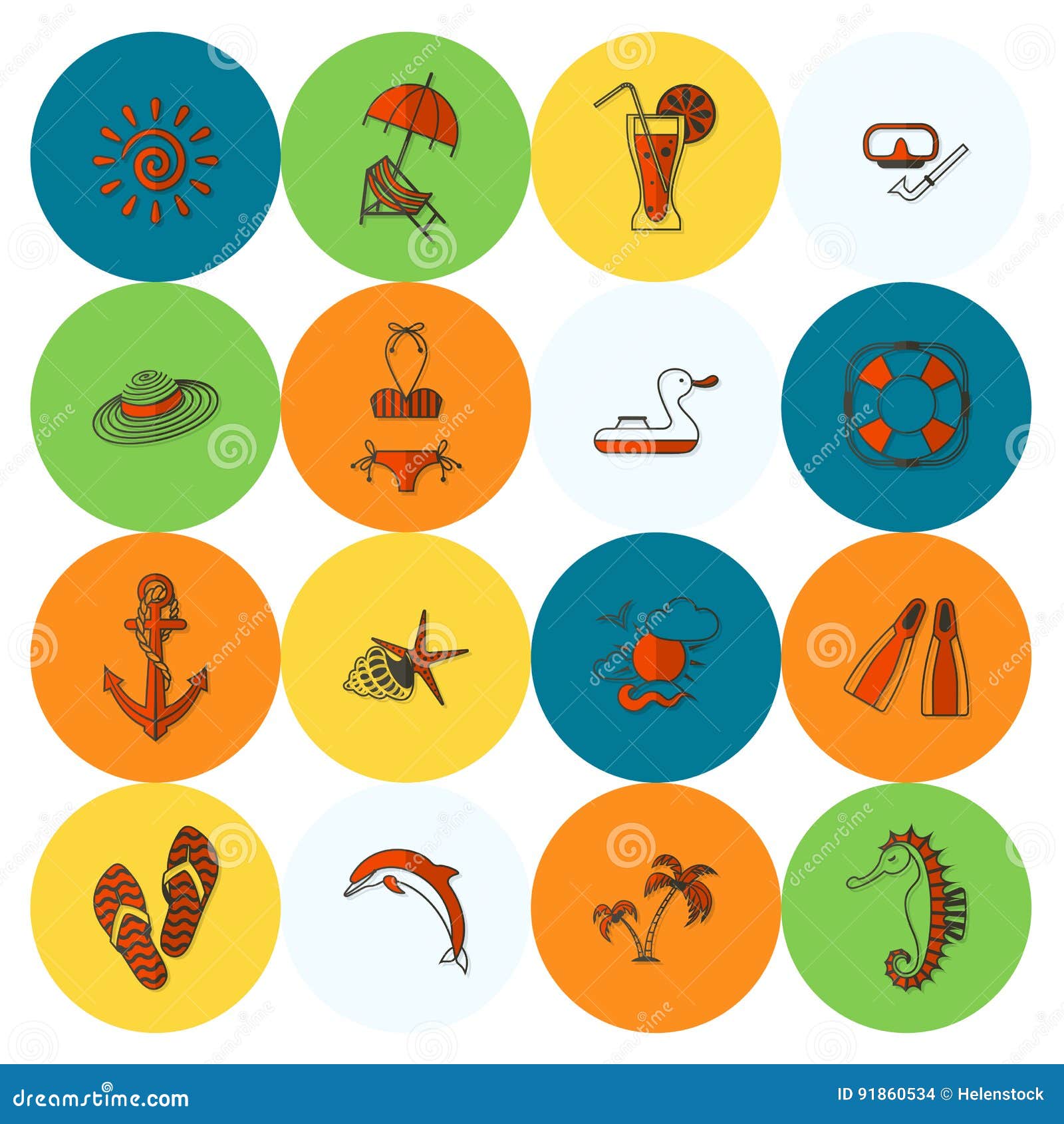 Summer and Beach Simple Flat Icons Stock Vector - Illustration of ...