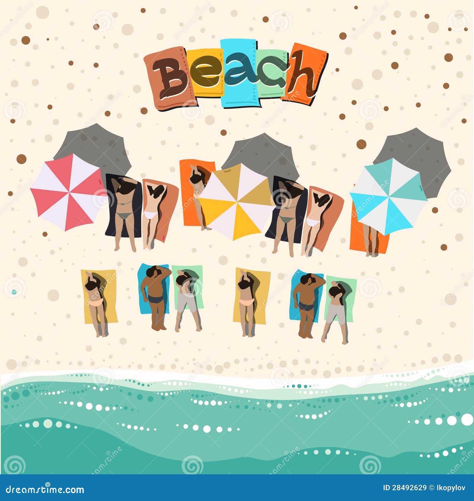 Summer Beach With Sunbathing People Royalty-Free Illustration ...