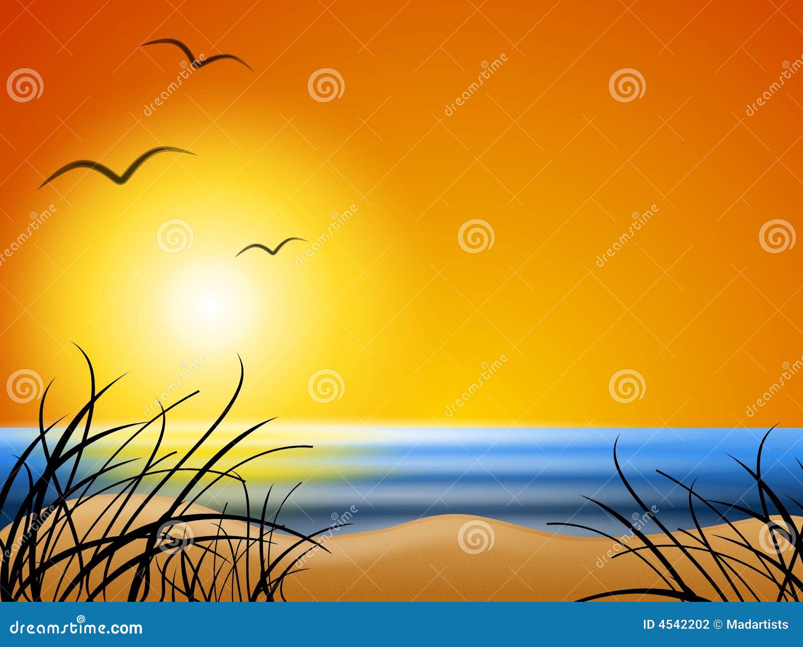 Summer Beach Sunset Background Stock Illustration - Illustration of ...