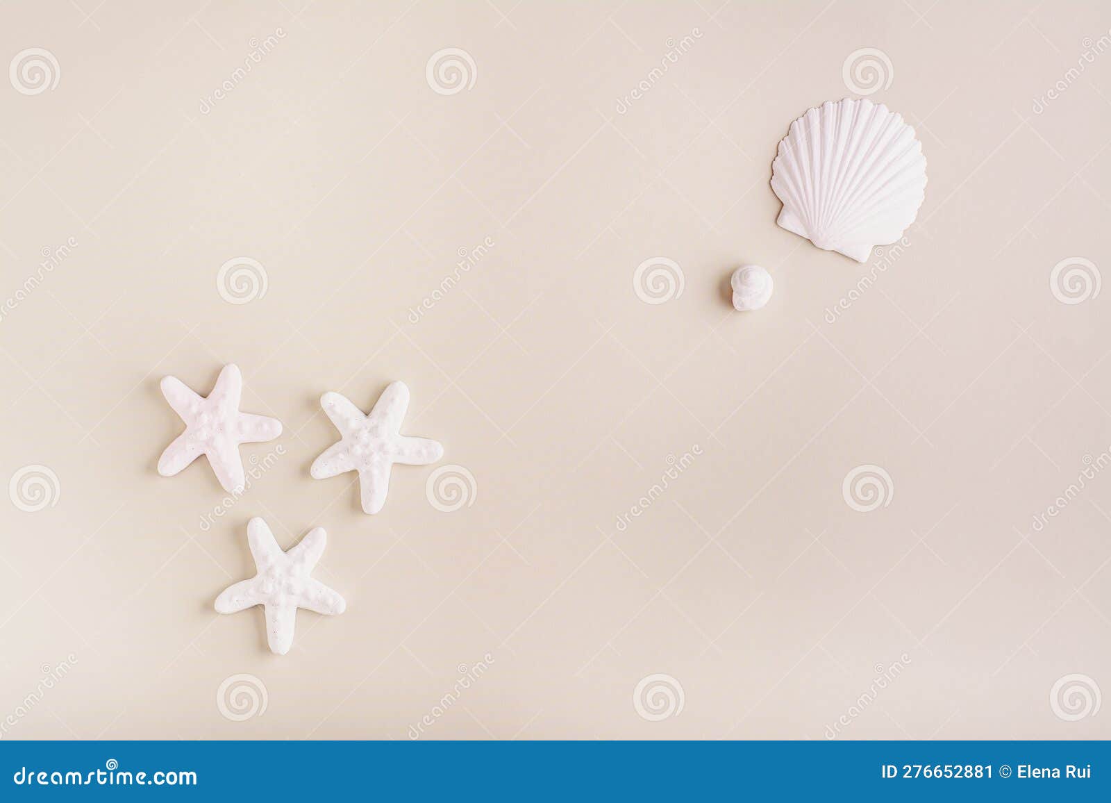 Summer Beach Vacation Concept White Starfish and Shells on Pastel ...