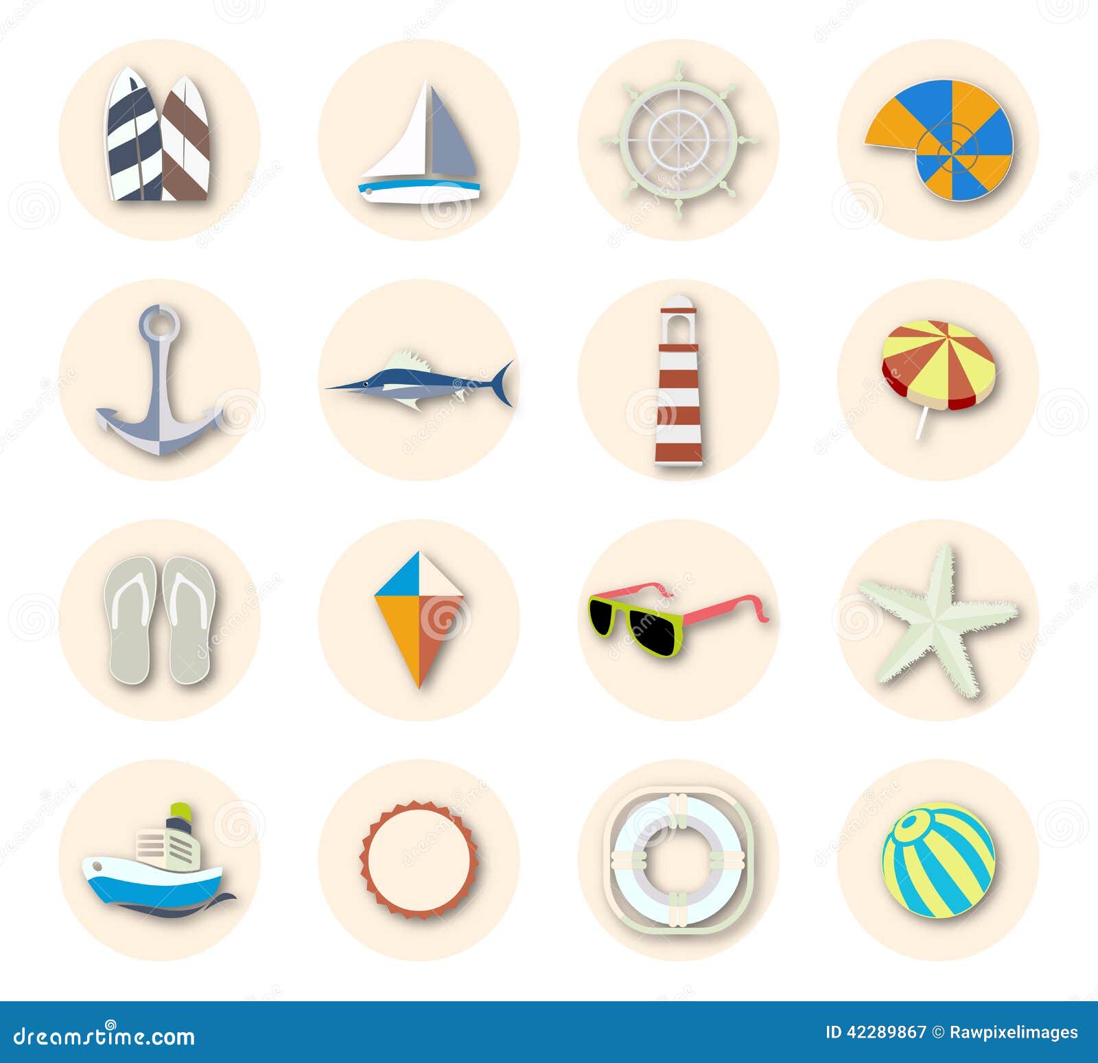 Summer Beach Vacation Icon Set Stock Illustration - Illustration of ...