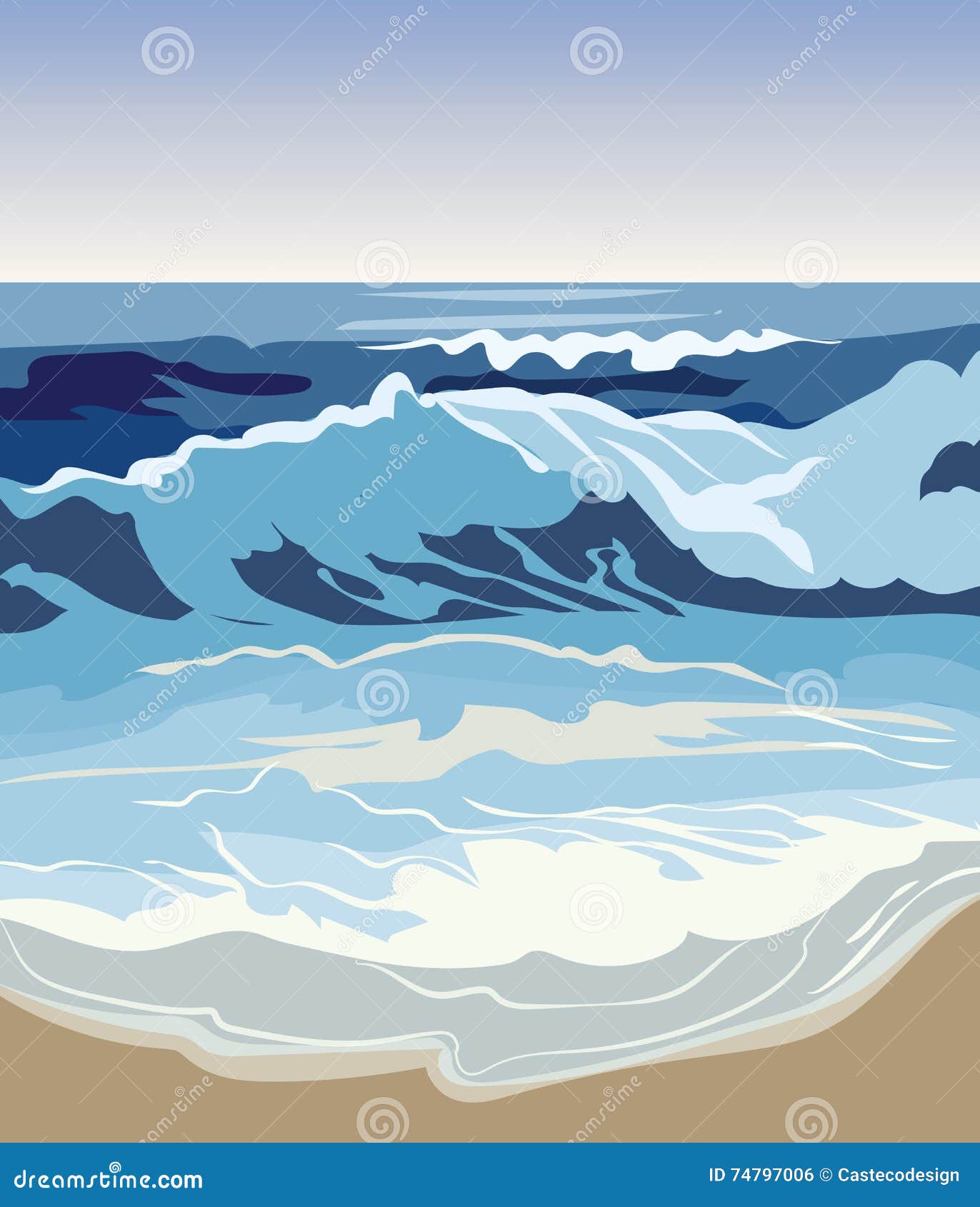 Summer Beach Waves Vector stock vector. Illustration of scene - 74797006