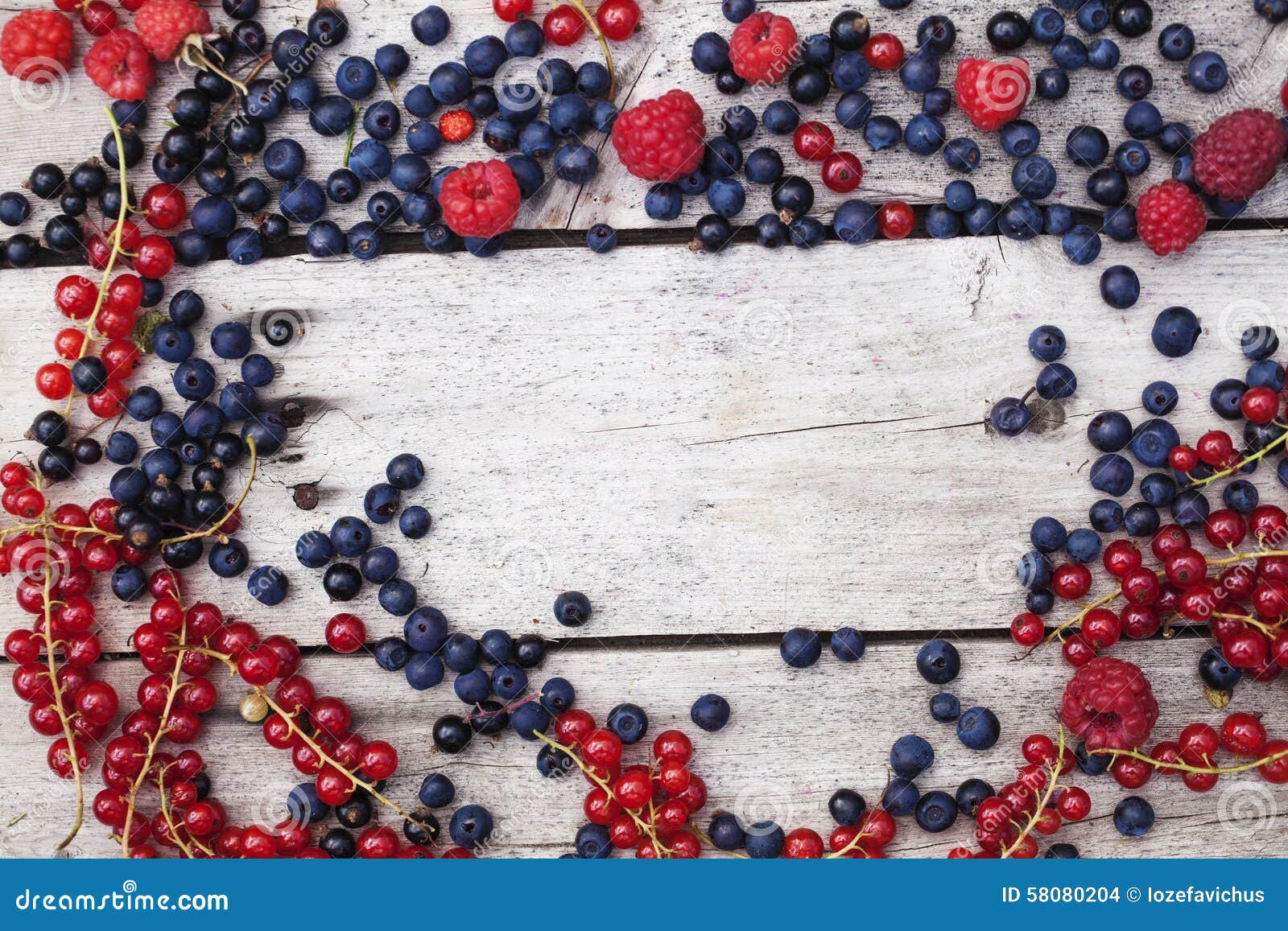 Summer Berries Frame on Planks Stock Photo - Image of close, pattern ...