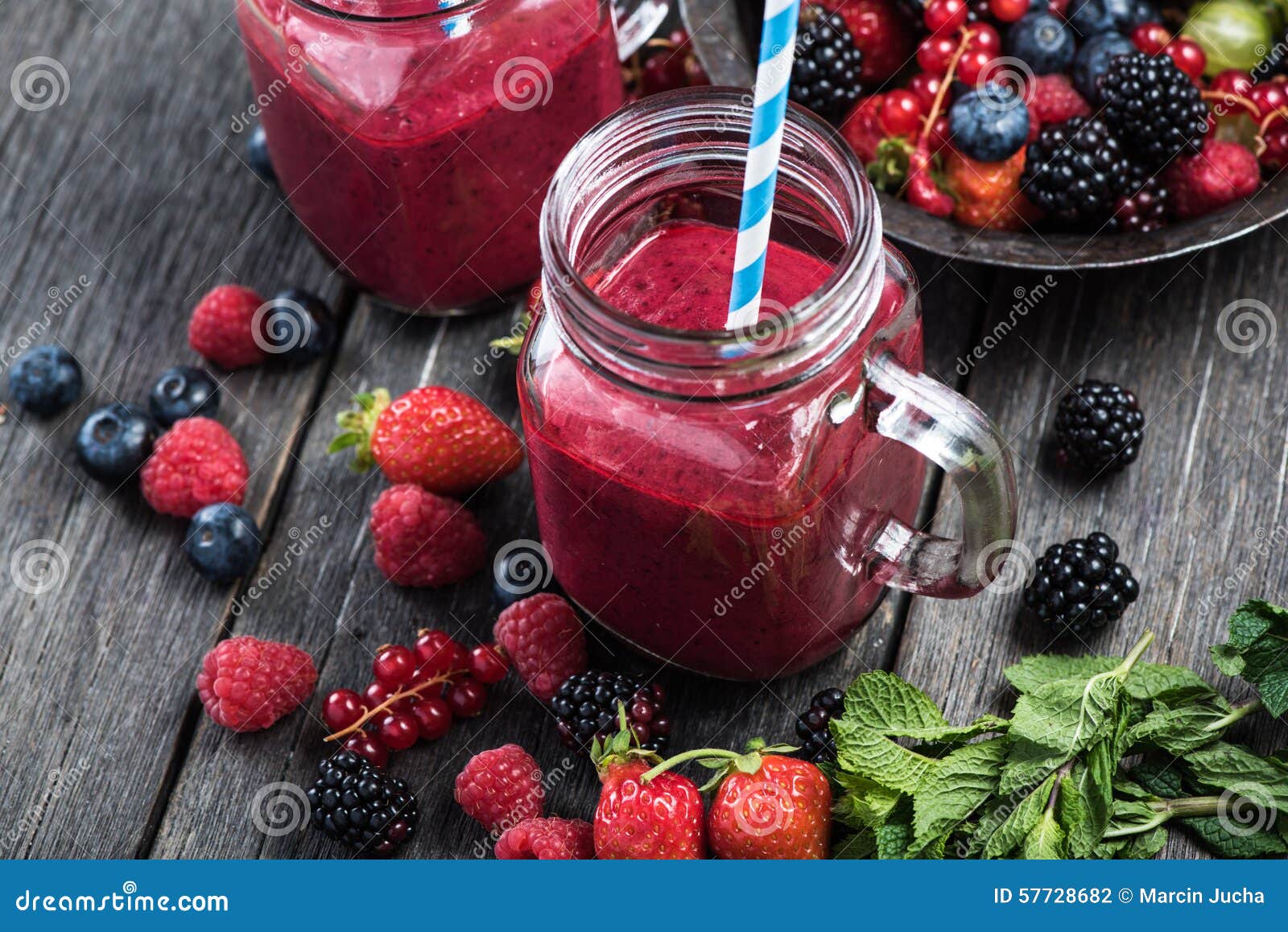 Summer Berries Smoothie in Mason Jar Stock Photo - Image of juicy ...