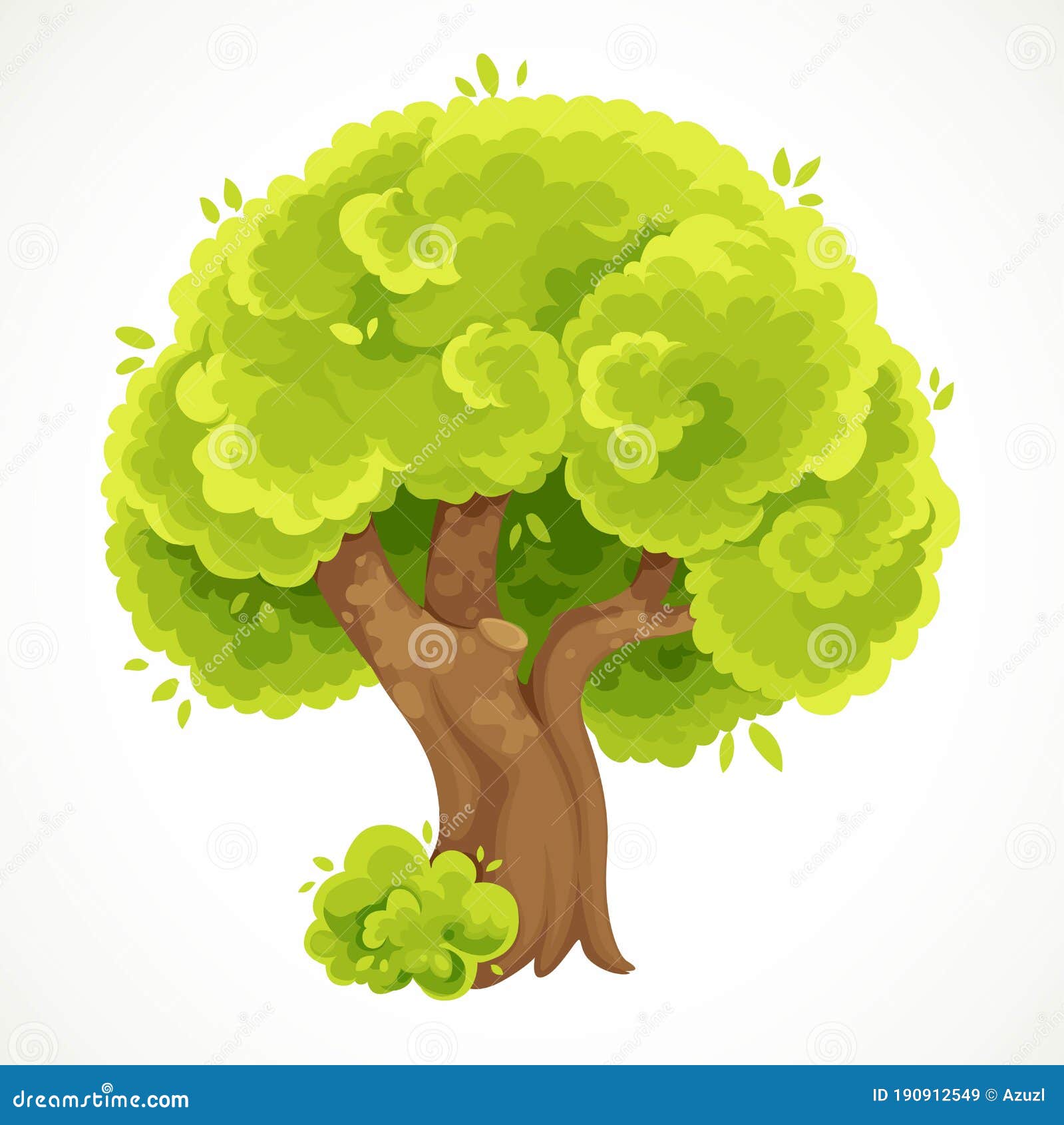 Summer Big Old Thick Tree with Green Foliage Vector Drawing Isolated on ...