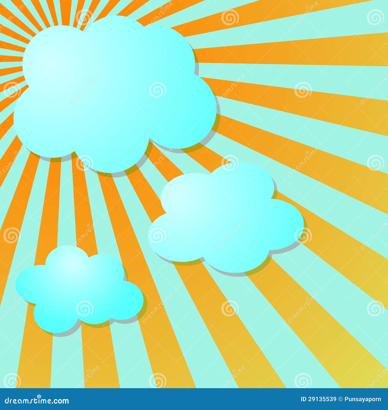 Summer Blue Sky with Sun Radial Rays and Clouds Stock Vector ...