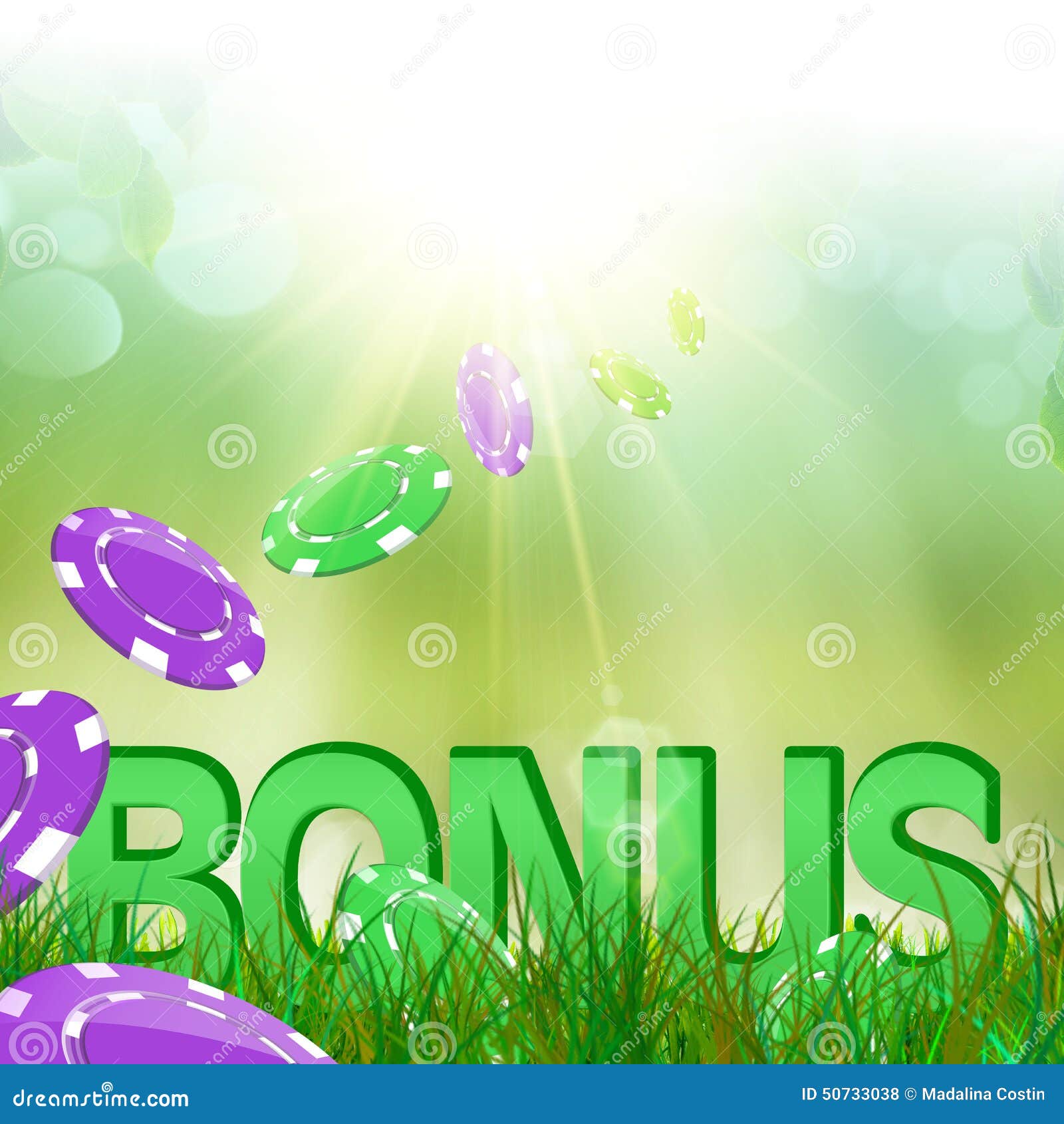 Summer Bonus in Green Grass and Casino Chips Stock Illustration ...