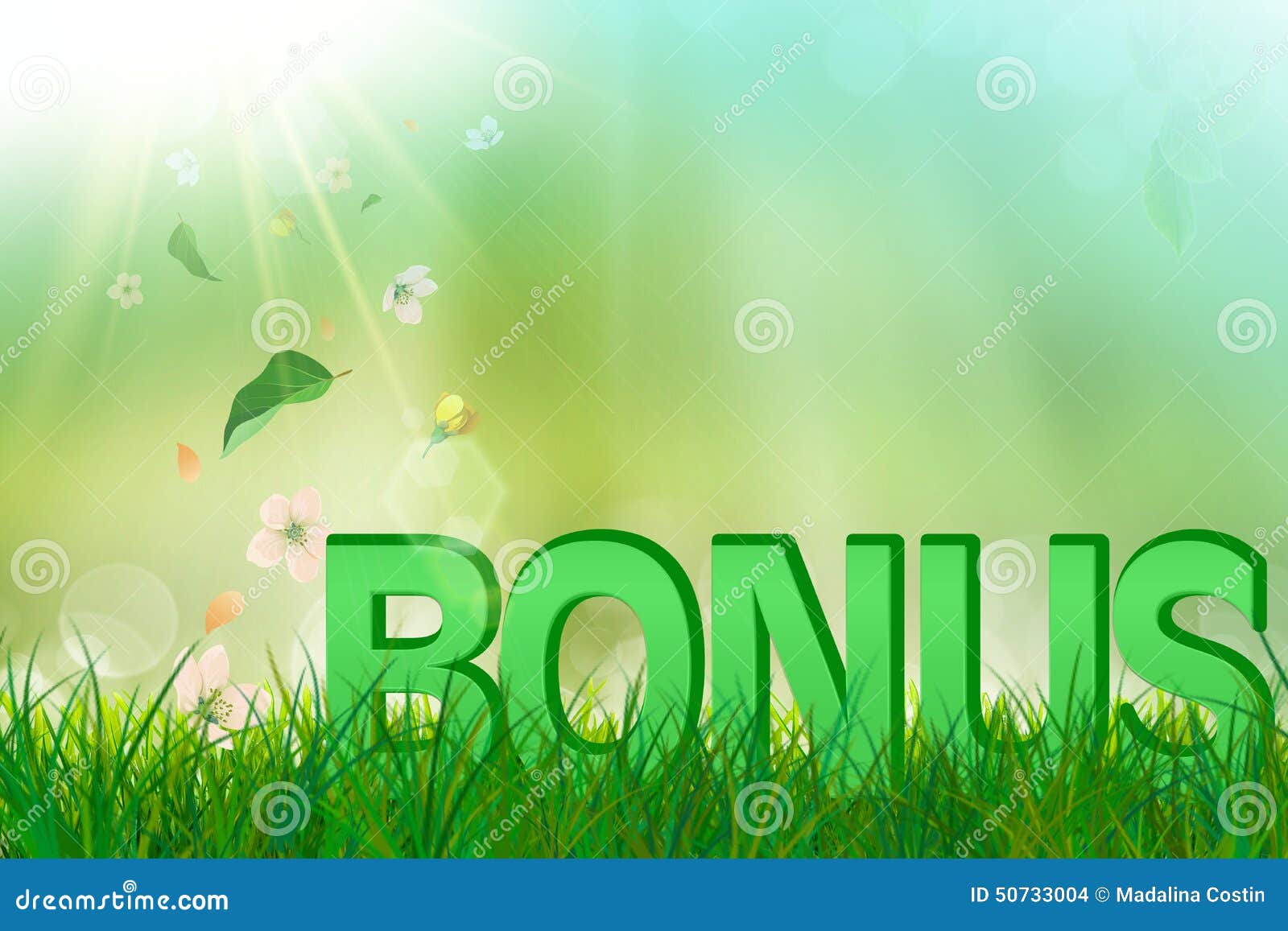 Summer Bonus in Green Grass and Flowers Falling Stock Illustration ...