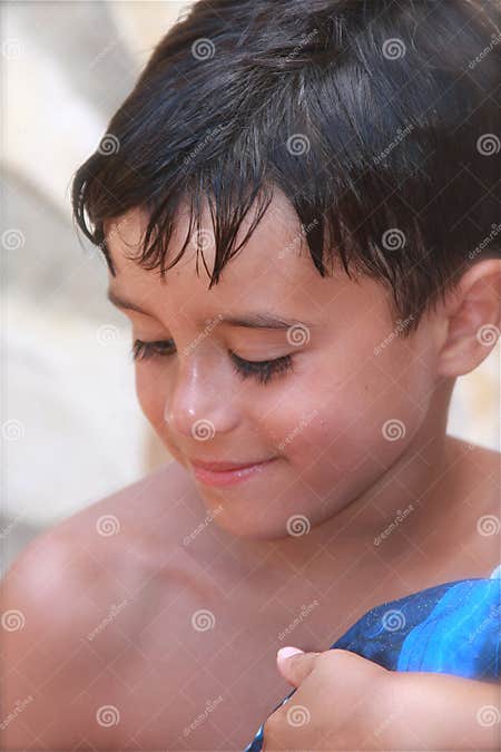 Summer Boy, Eyes Downcast stock image. Image of delighted - 12511687