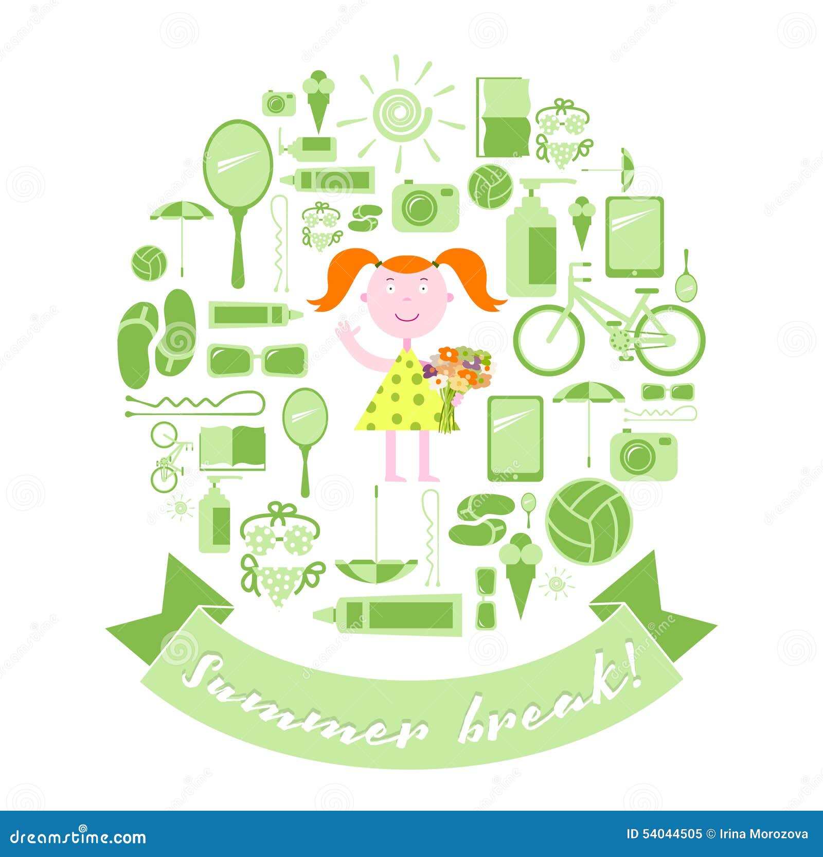 Summer Break Girl with Flowers Stock Illustration - Illustration of ...