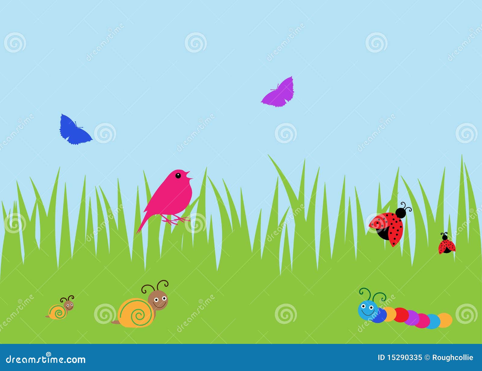 Summer Bugs and Bird Background Stock Illustration - Illustration of ...