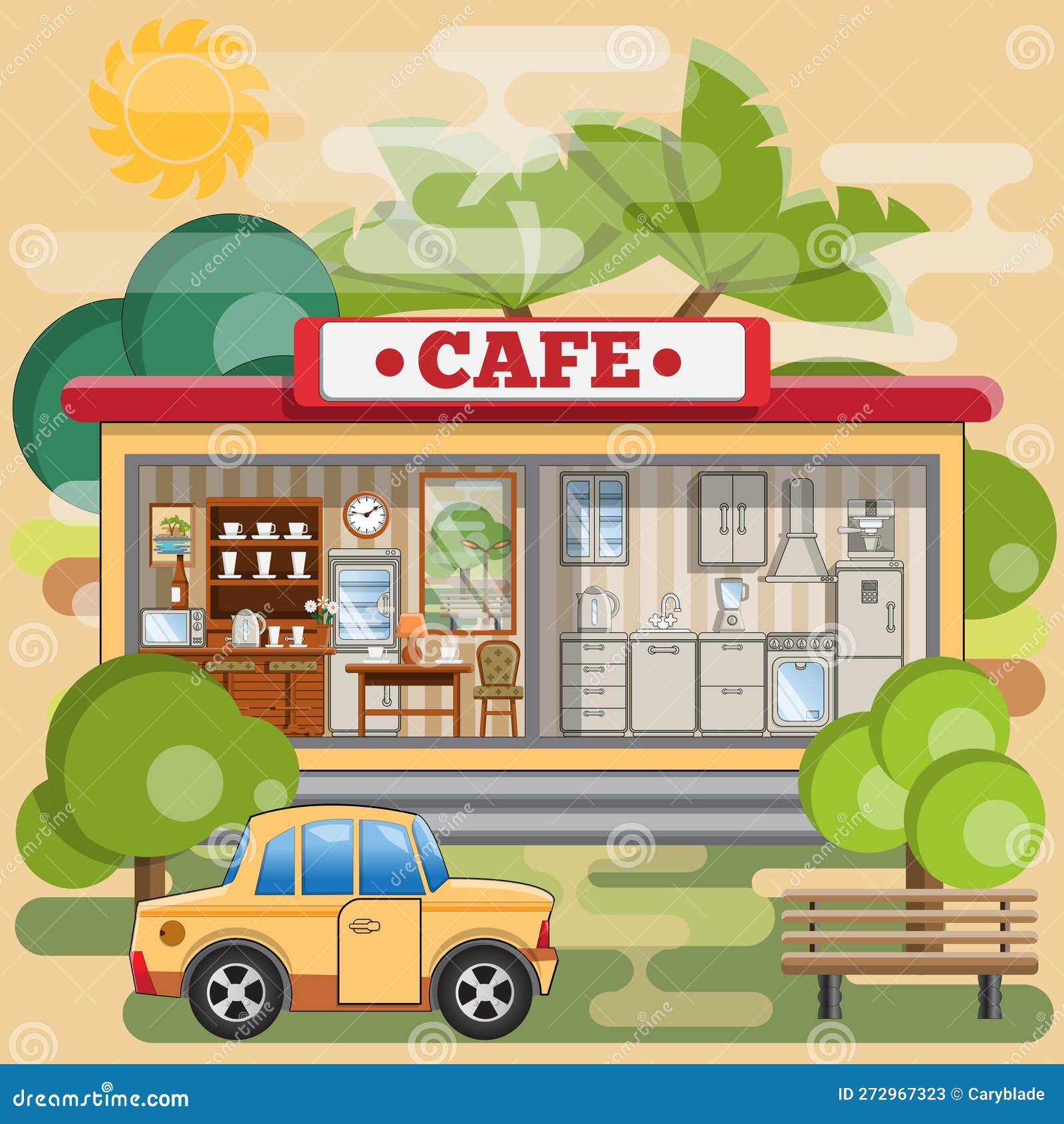 Summer cafe. stock vector. Illustration of decor, watch - 272967323