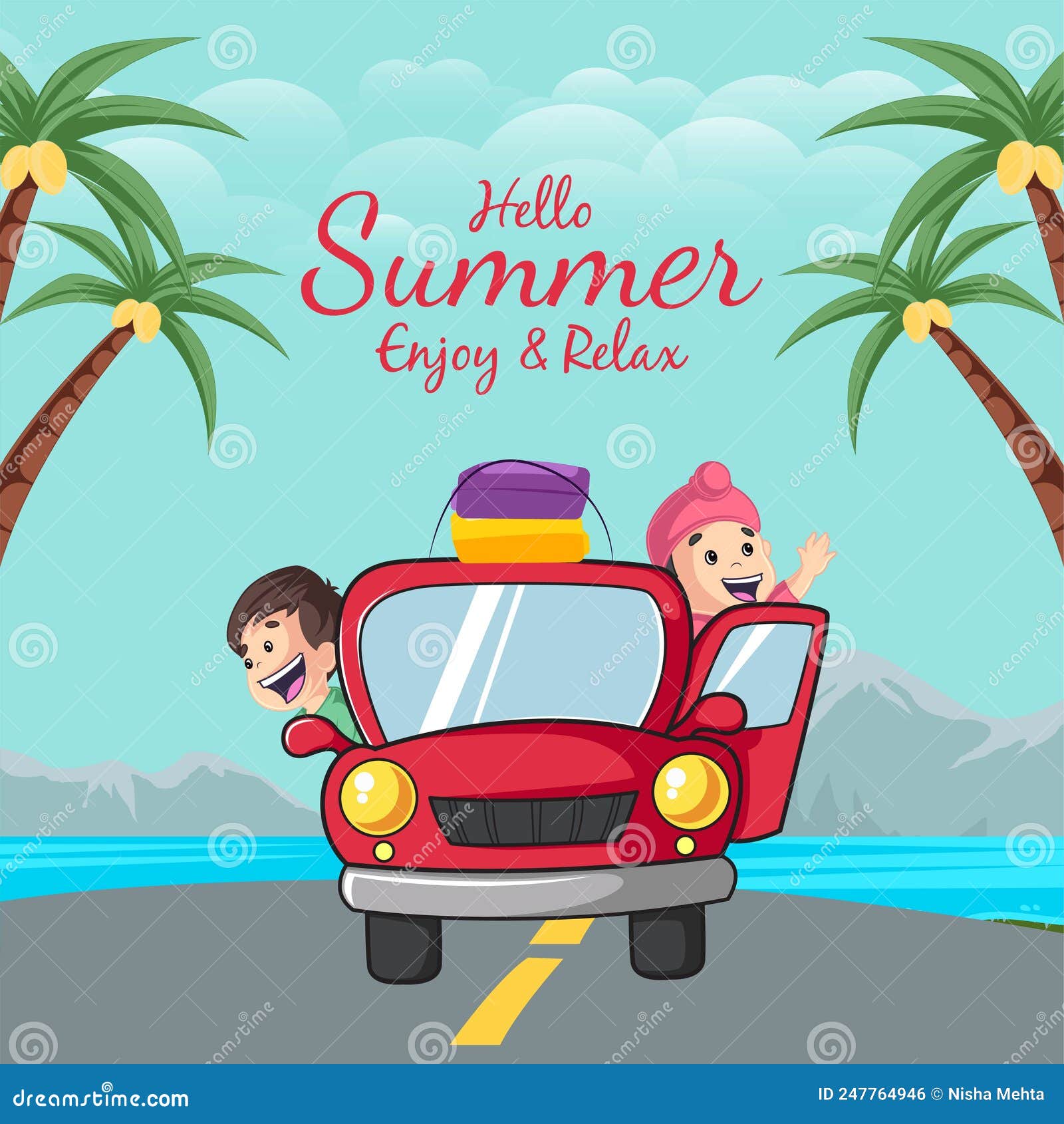 Hello Summer Enjoy and Relax Banner Design Stock Vector - Illustration ...