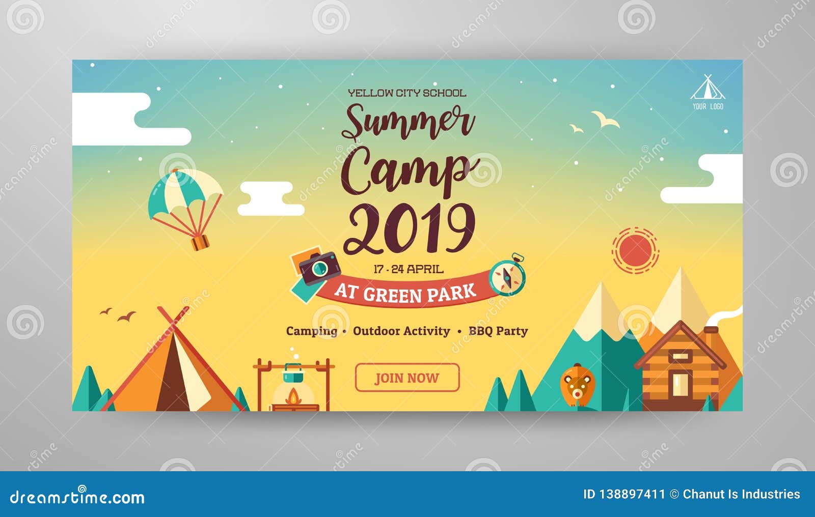 Summer camp banner layout stock vector. Illustration of adventure ...