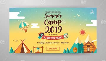 Summer camp banner layout stock vector. Illustration of adventure - 138897411