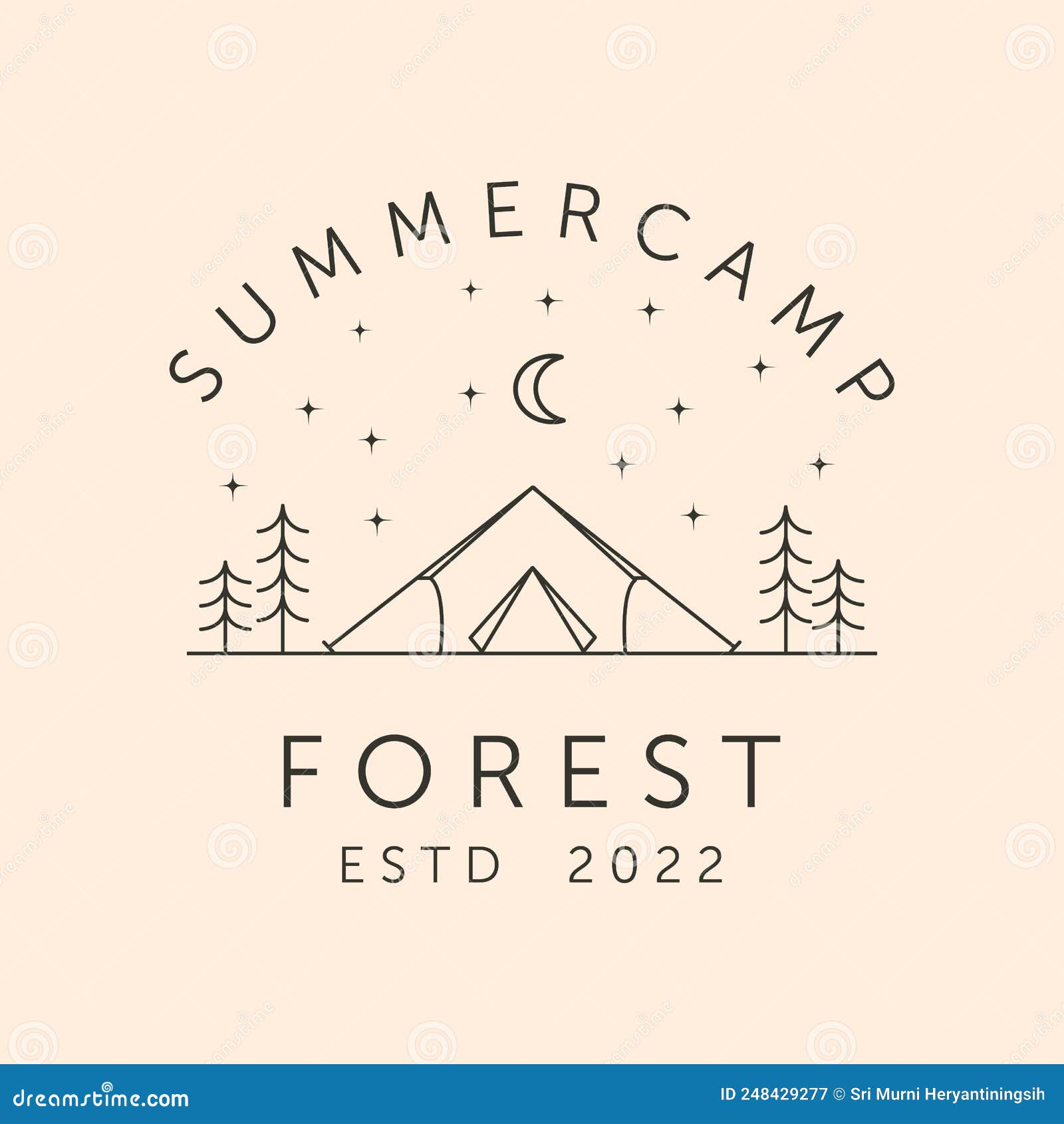 Summer Camp on the Forest Line Art Logo Vector Symbol Illustration ...