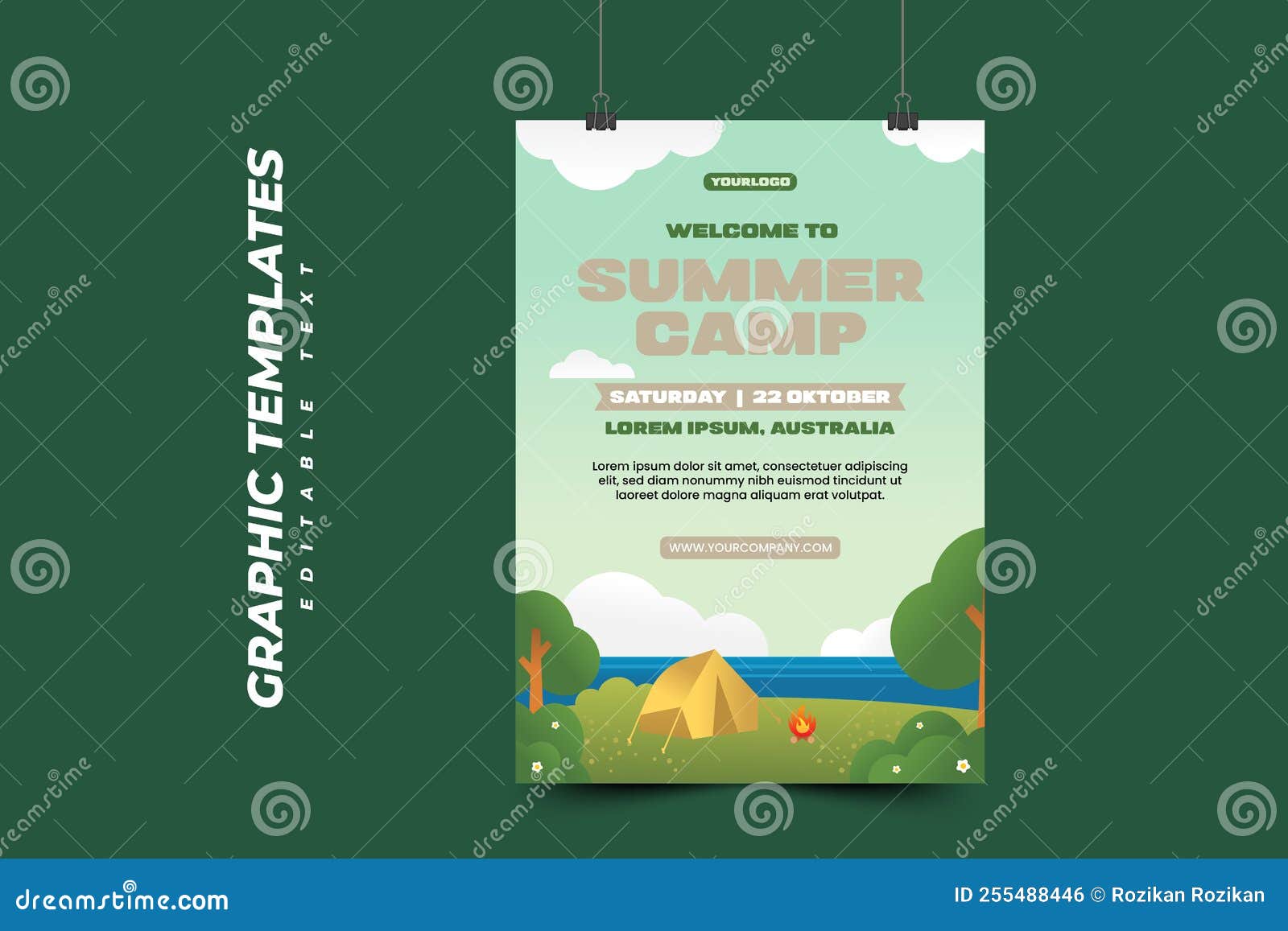 Summer Camp Graphic Template Editable Simple and Elegant Design Stock ...