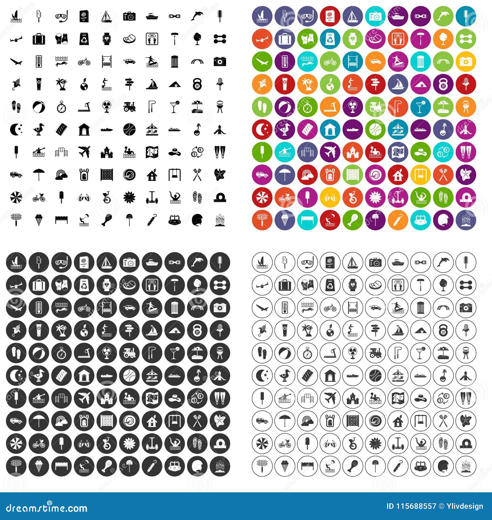 Camp Icons. Summer Campground Items Tent, Hiking Backpack And Outing ...