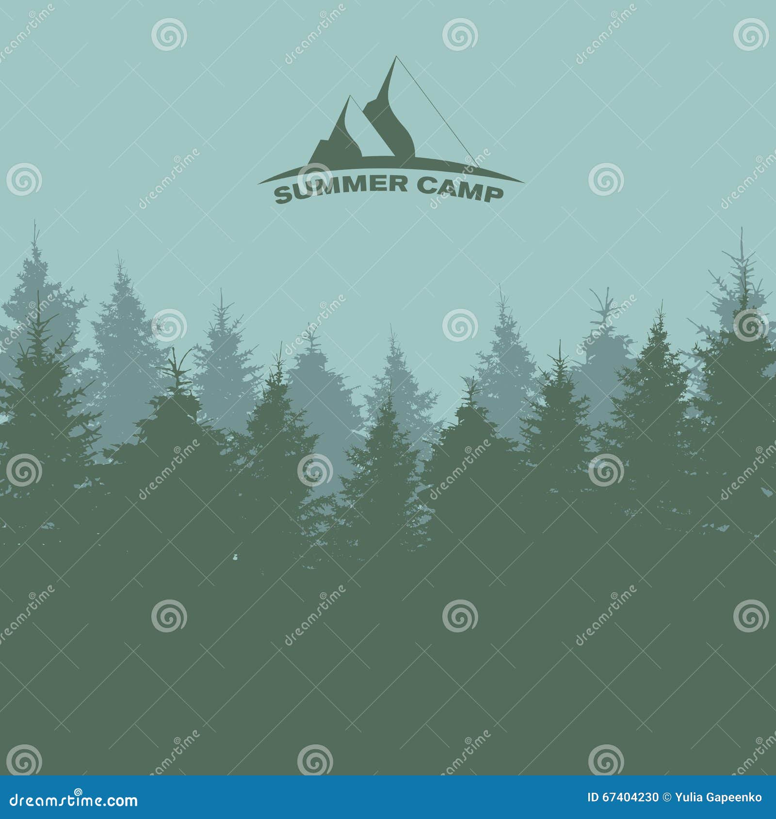 Summer Camp. Image of Nature. Tree Silhouette Stock Vector ...