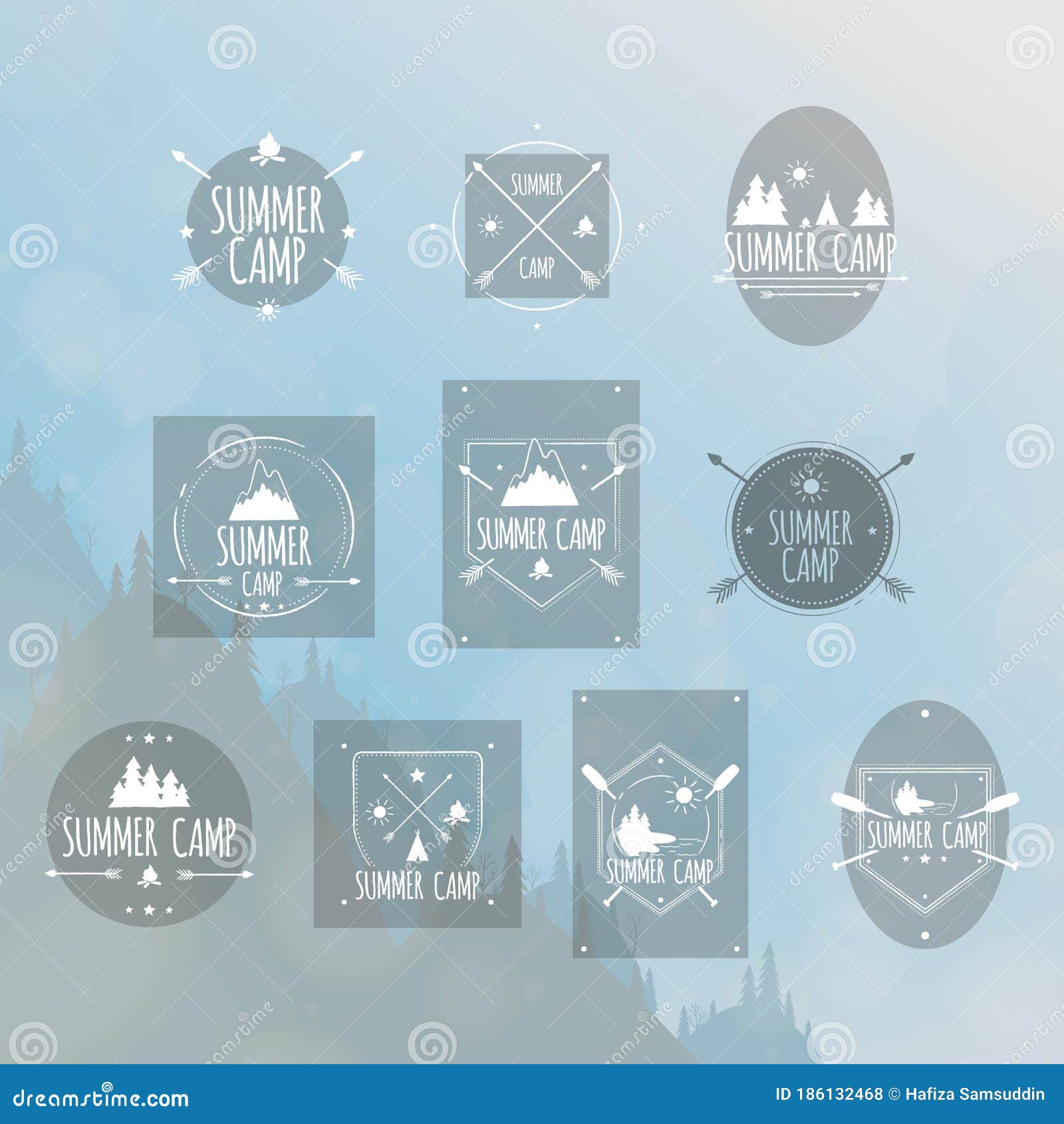 Set Of Camp Labels And Logo Graphics, Stamp, Print, Icon Vector ...