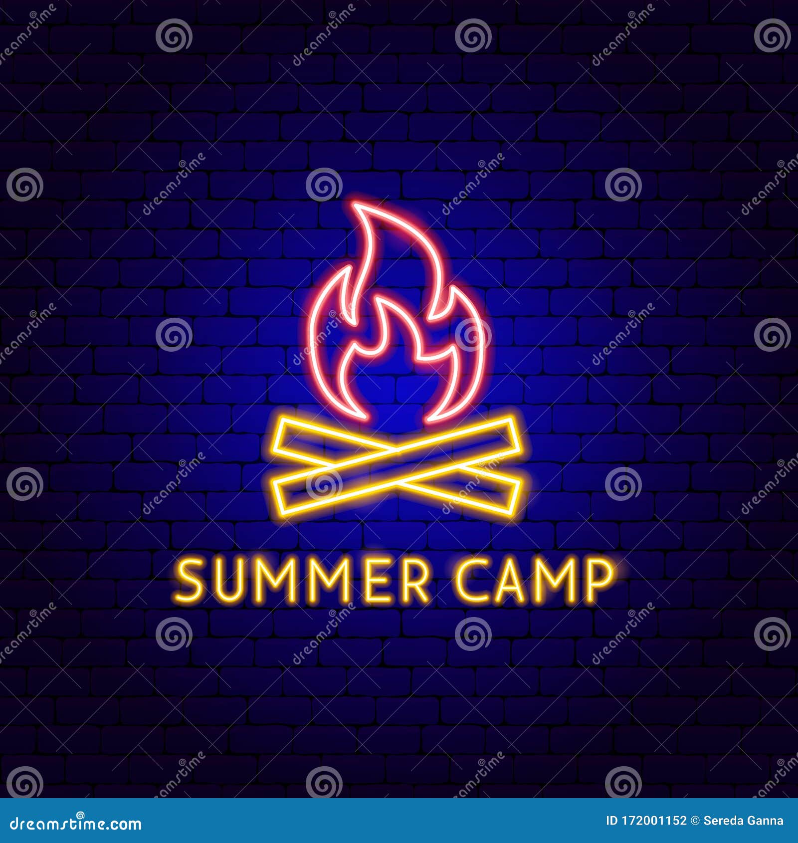 Summer Camp Neon Label stock vector. Illustration of camp - 172001152