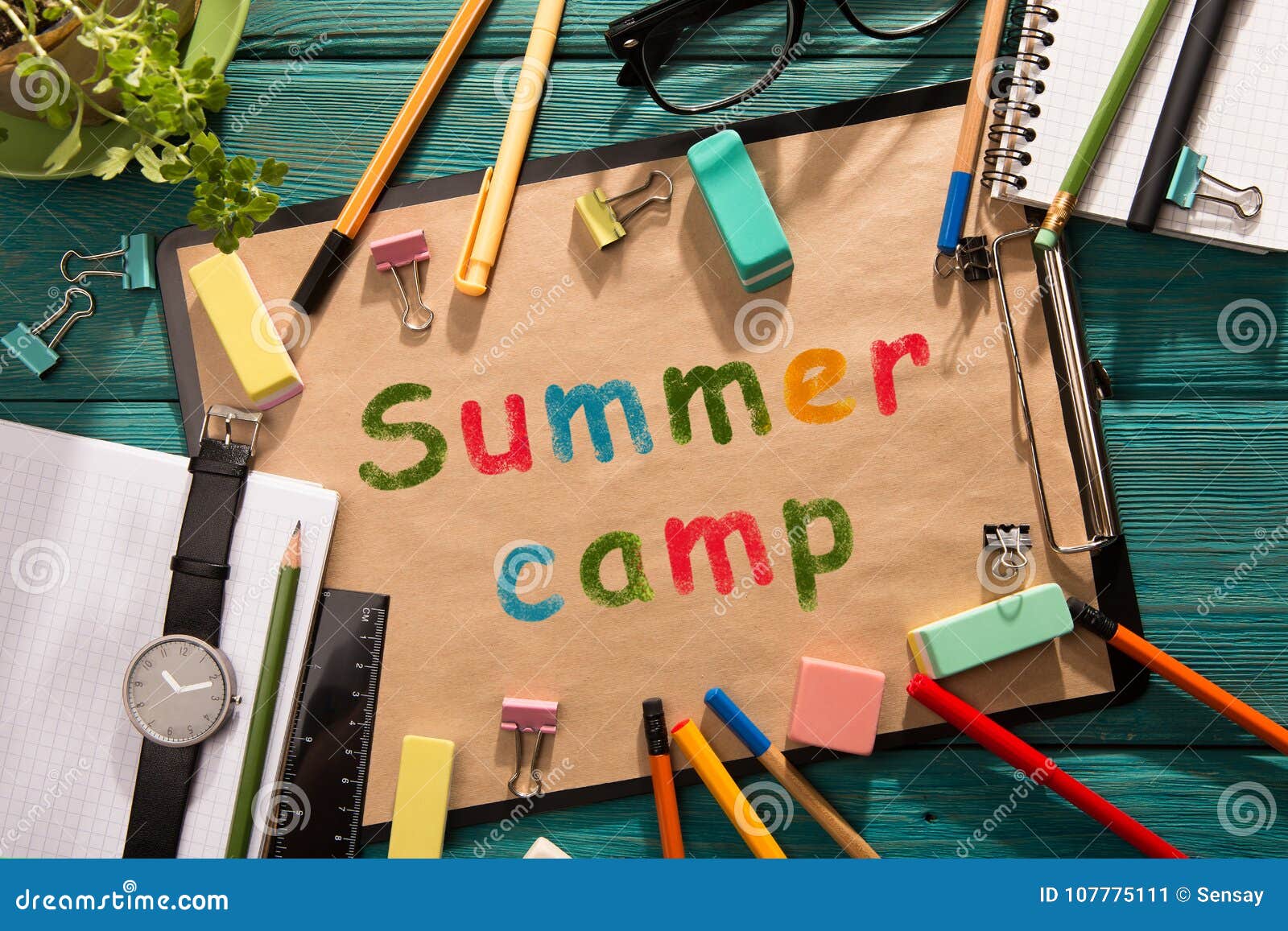 Summer Camp - Written with Crayons on the Paper Stock Image - Image of ...
